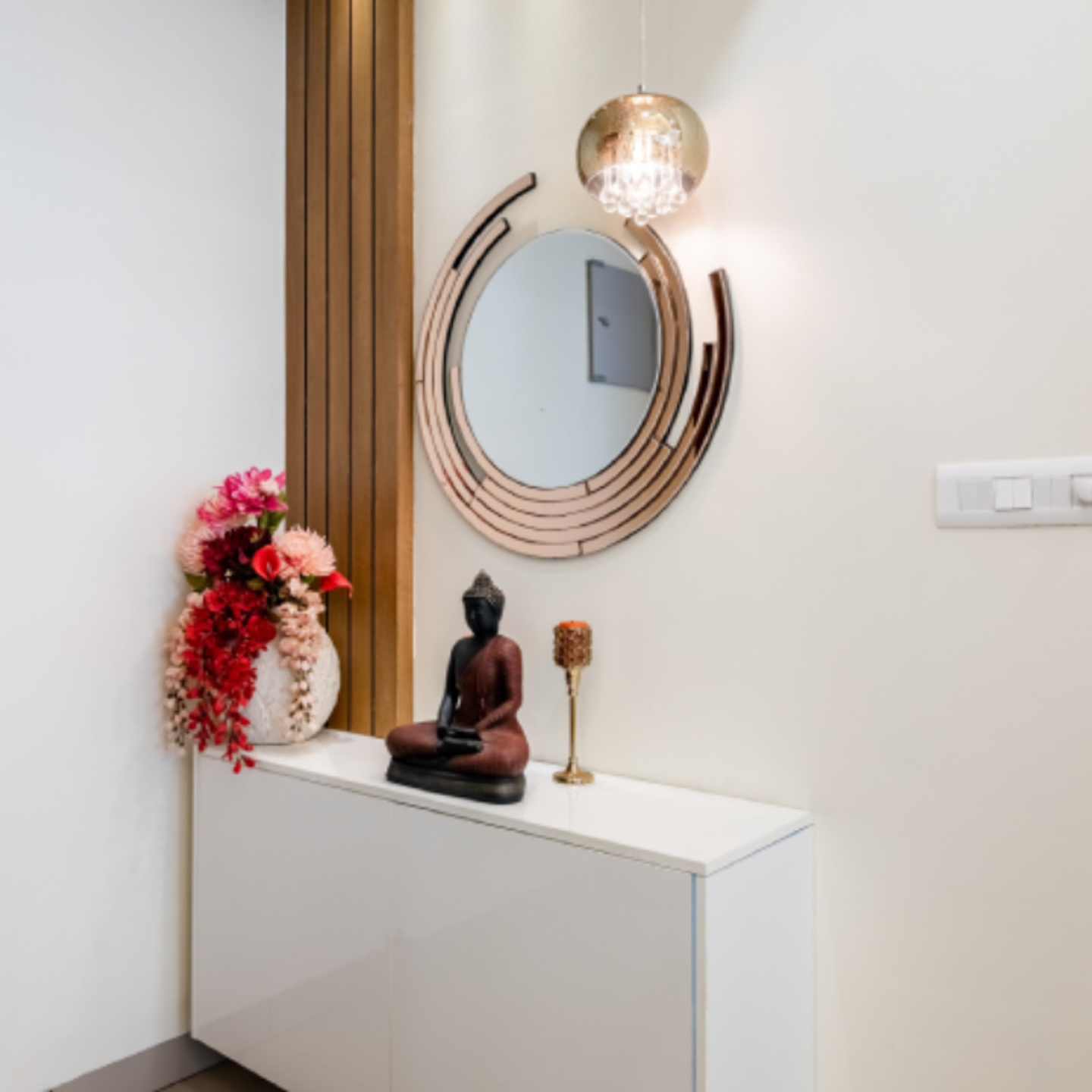 Compact White Foyer Design With Storage | Livspace