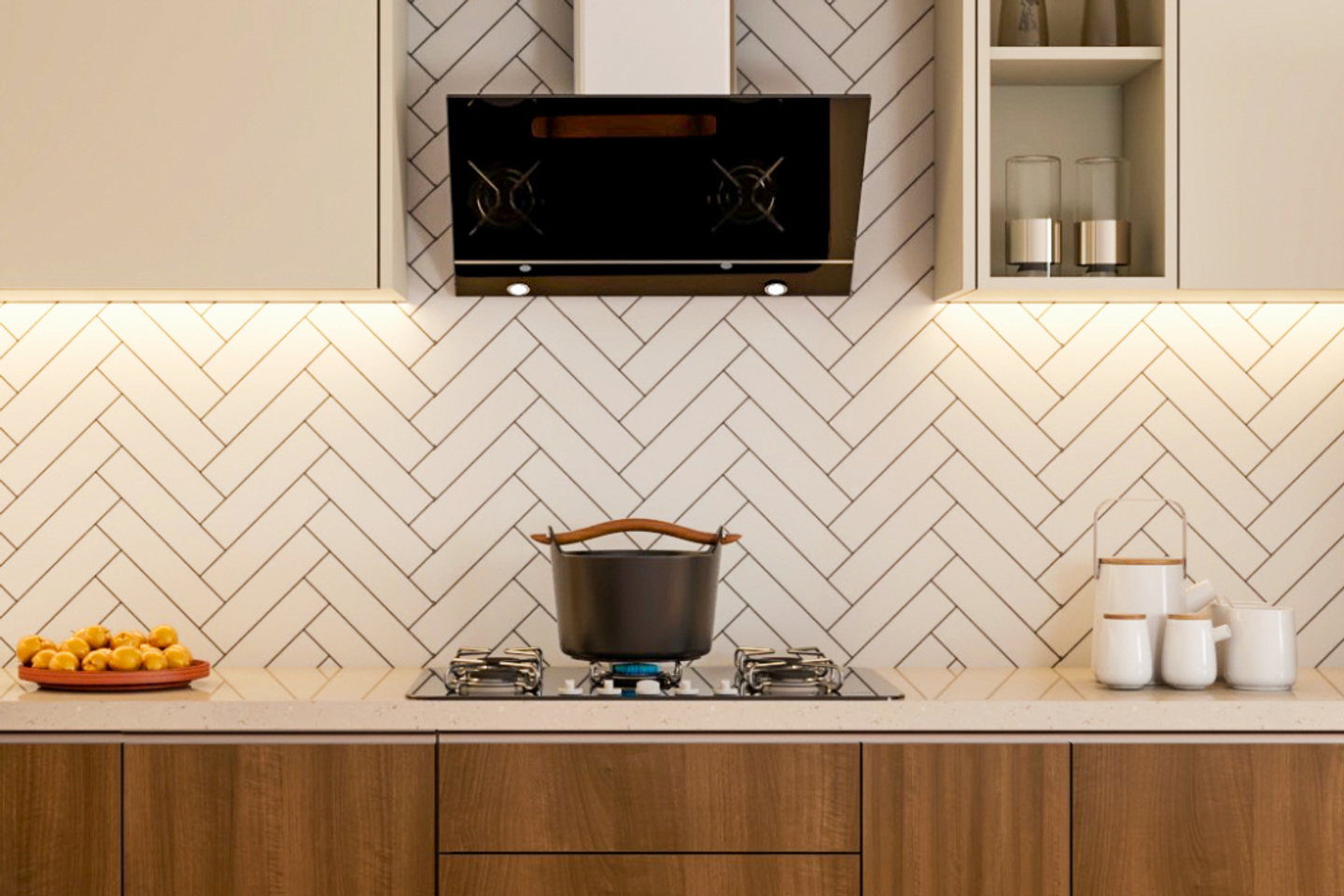 Herringbone-Patterned Wall Tiles Design | Livspace