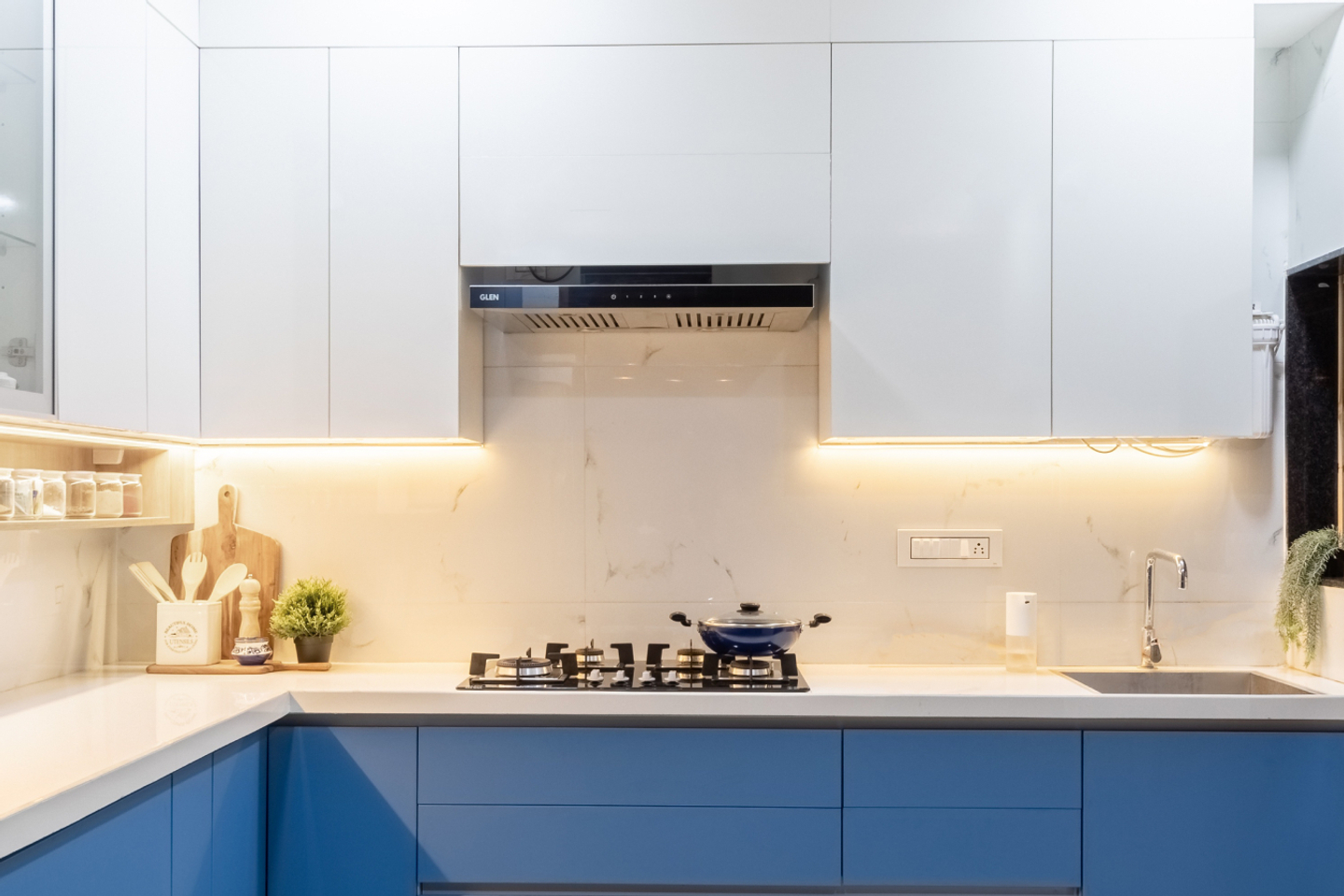 Glossy White Rectangular Tiles Design For Kitchens | Livspace