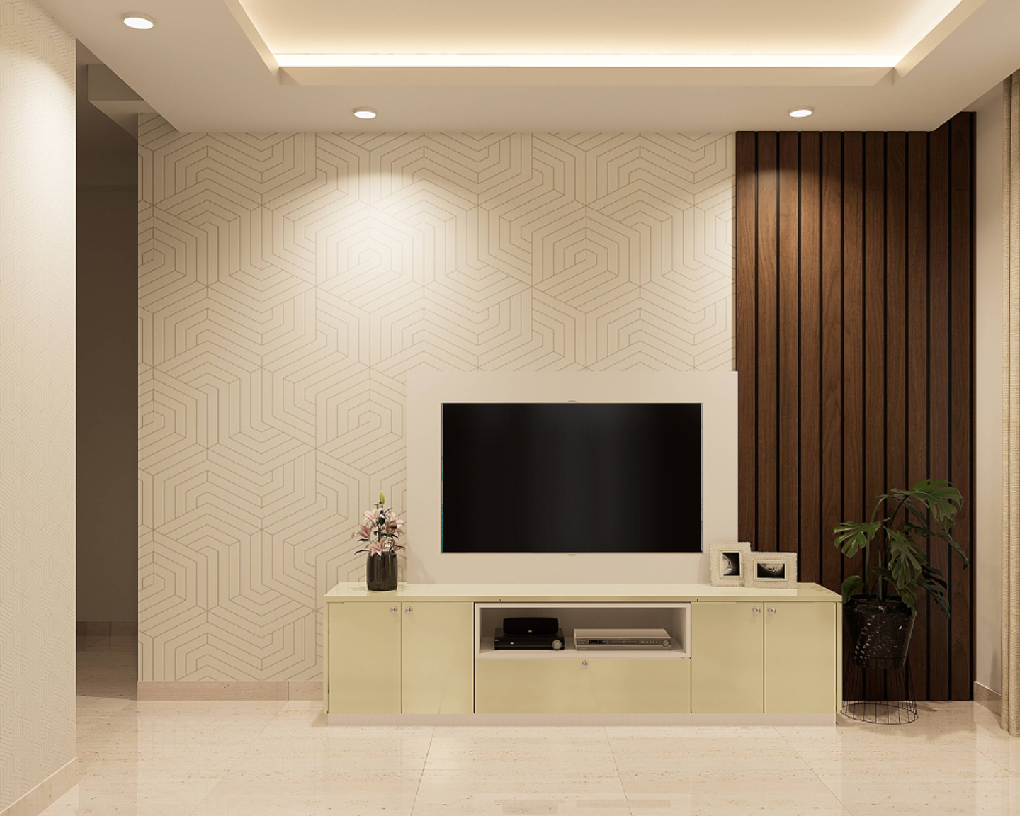 Contemporary Spacious TV Unit Wooden Panels | Livspace