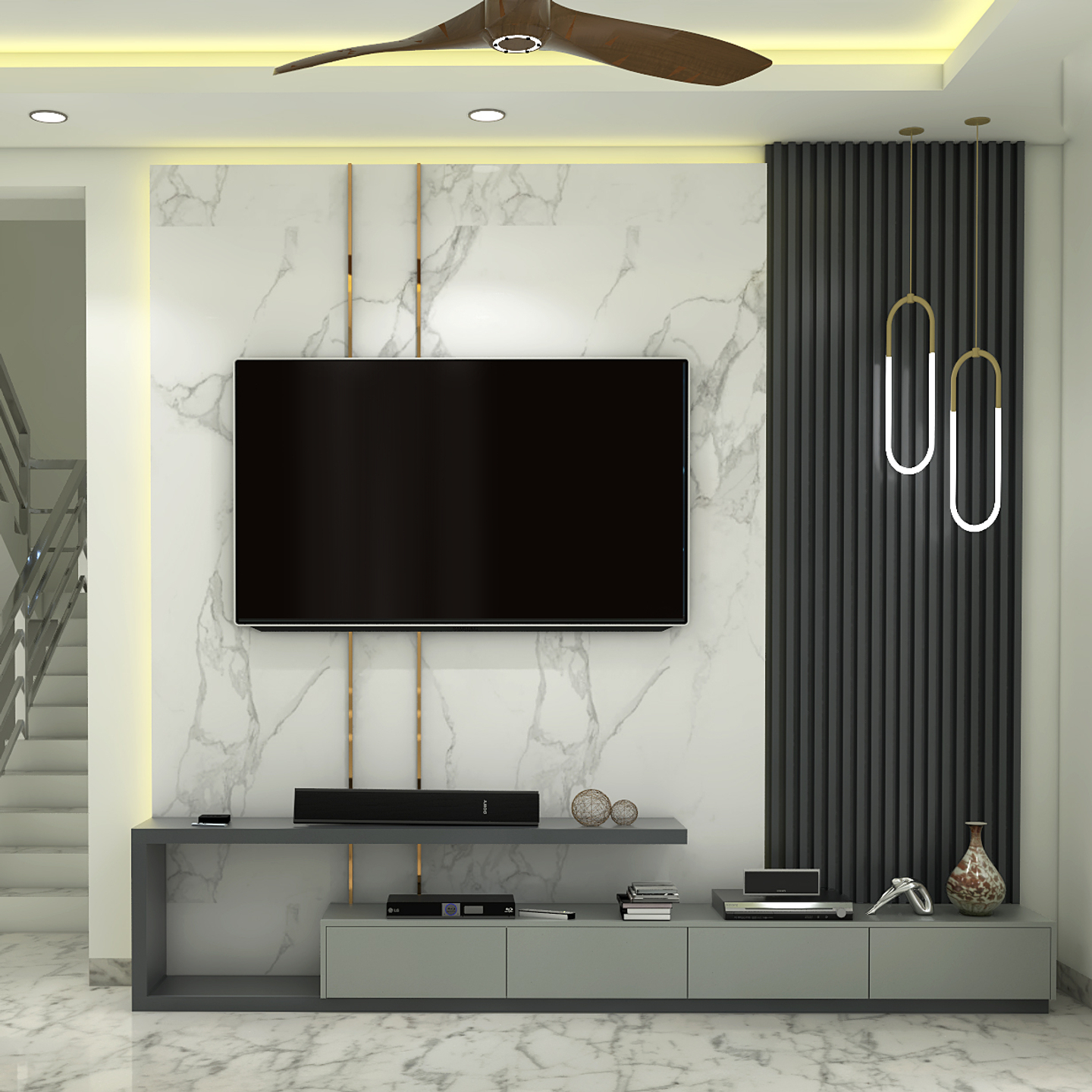 Convenient Contemporary Style Compact Sized TV Unit Design| Livspace