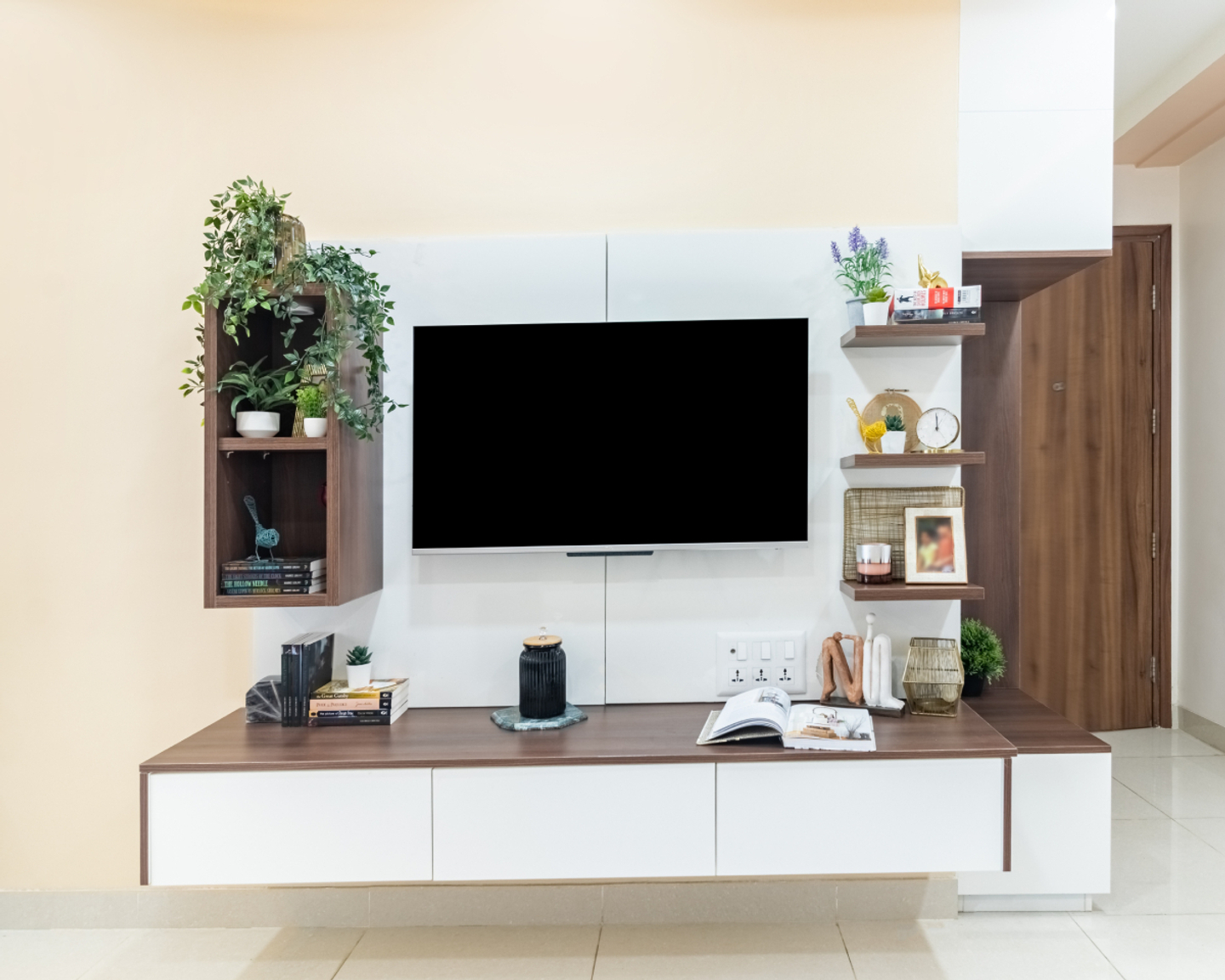 Spacious TV Unit Desig With Frosty White Base Unit | Livspace