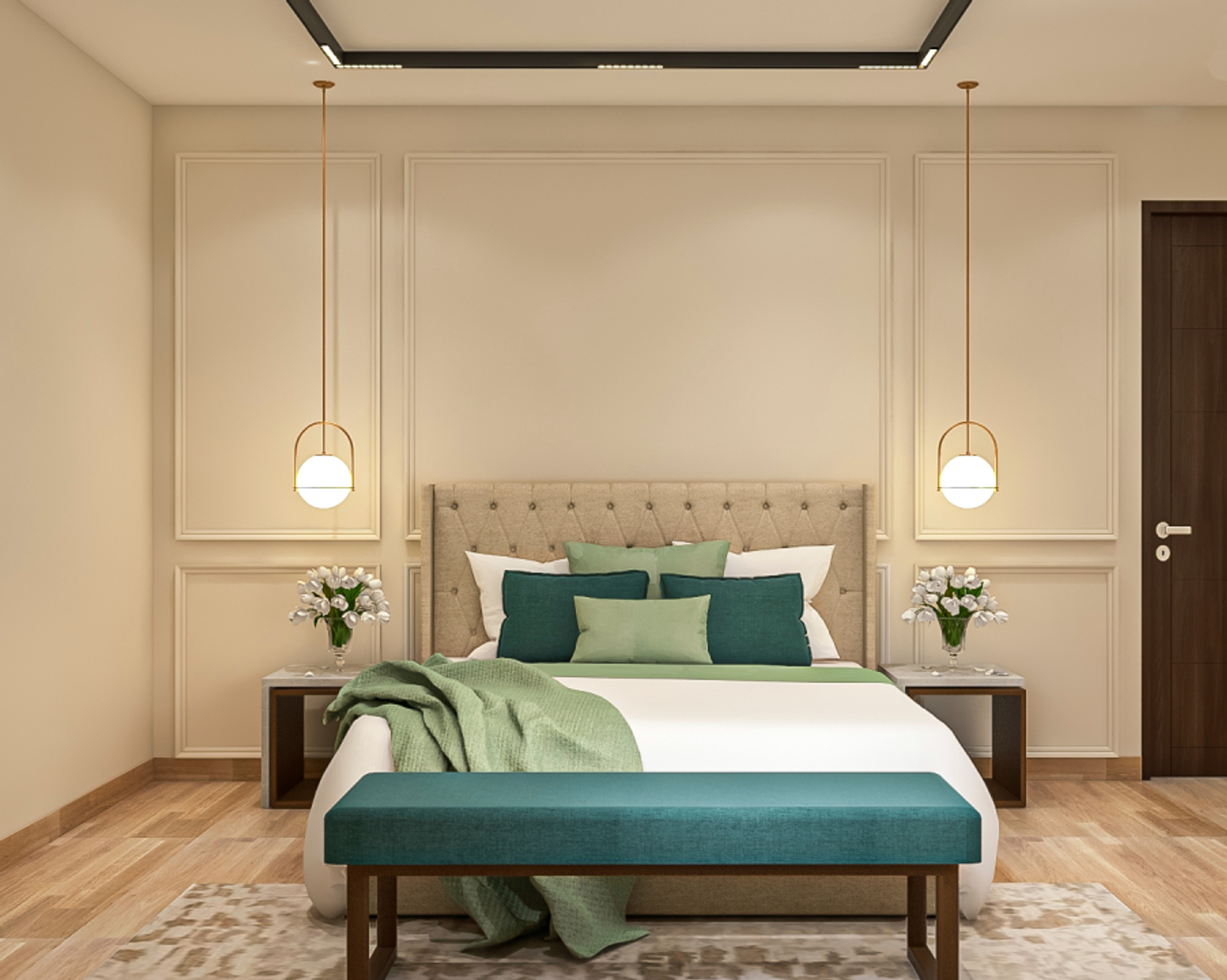 Beige Wall Paint With Wall Trims | Livspace