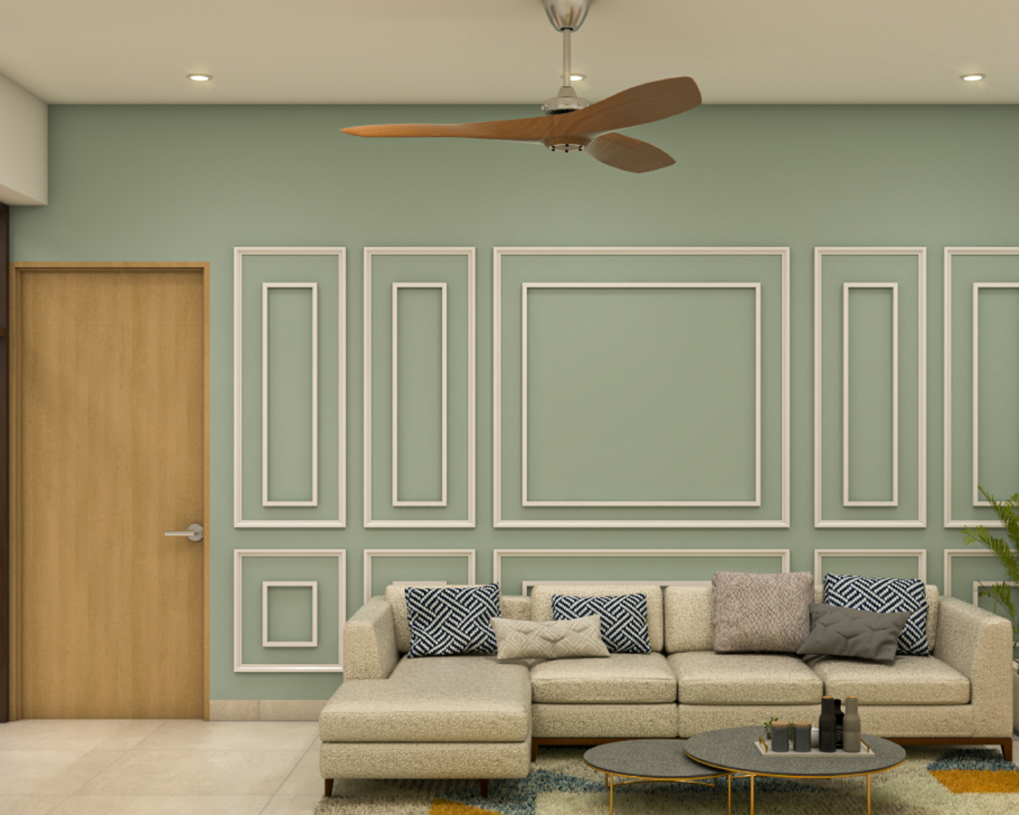 Contemporary Green Wall Paint Design With White Trims | Livspace