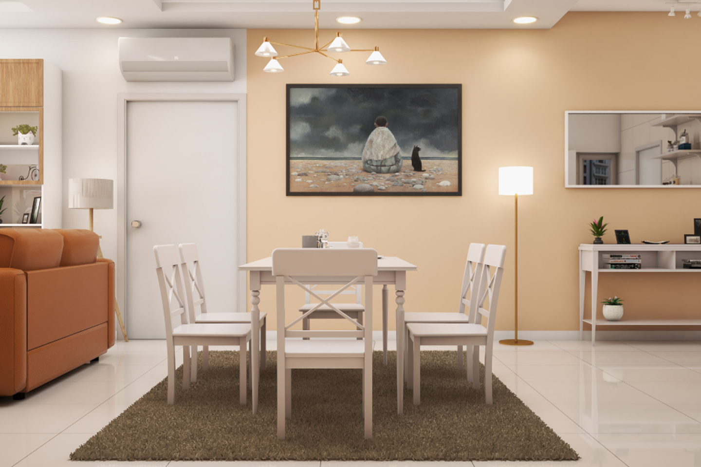 Orange Wall Paint Design With A Painting | Livspace