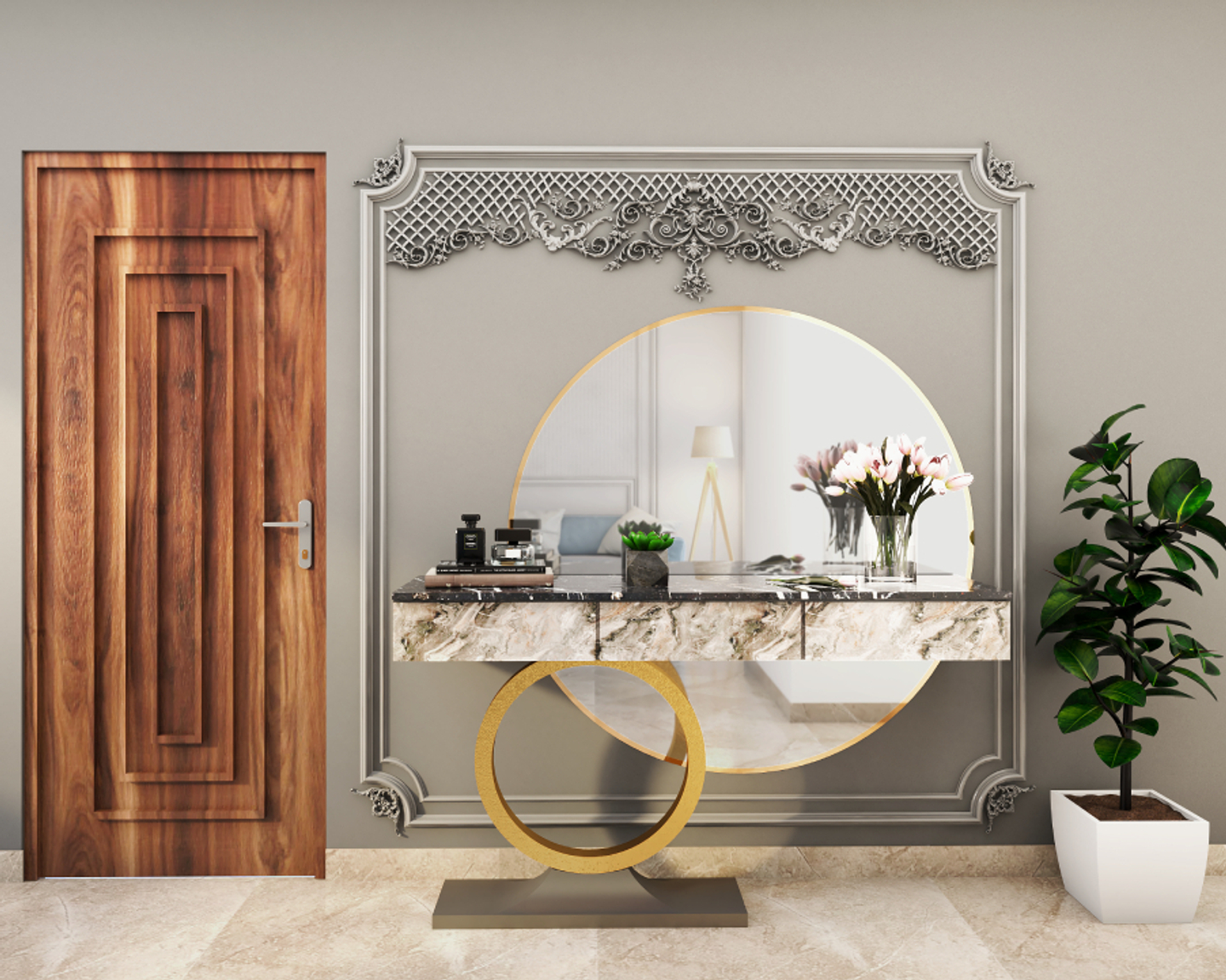 Grey Wall Paint Design For Foyers | Livspace