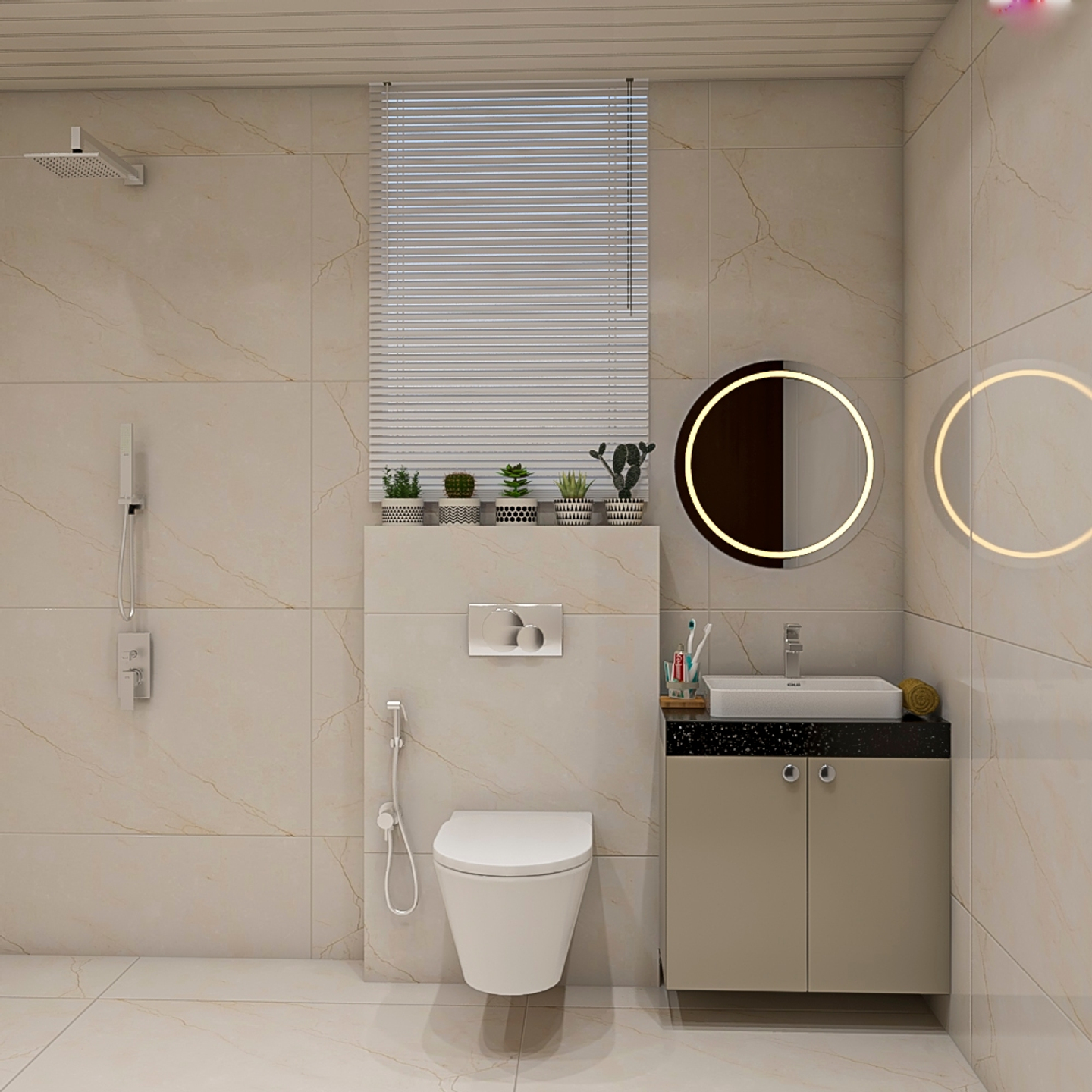 Modern Bathroom Design with Beige Palette | Livspace