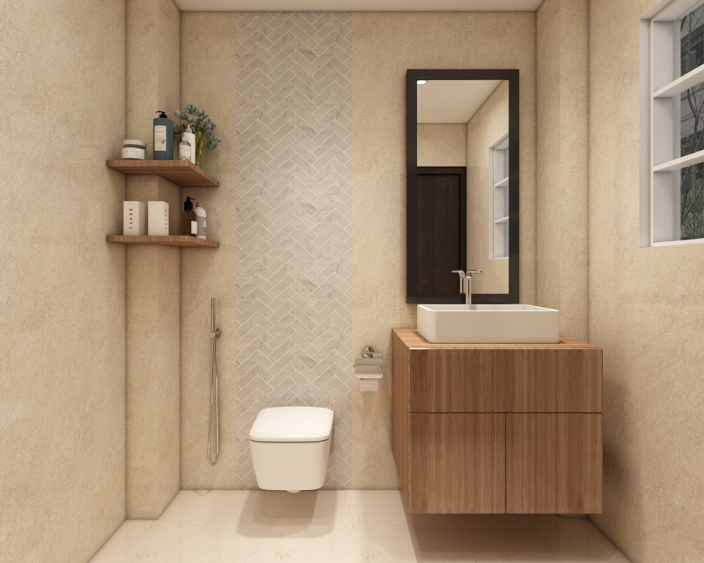 Textured Matt Finish Tiles Contemporary Bathroom | Livspace