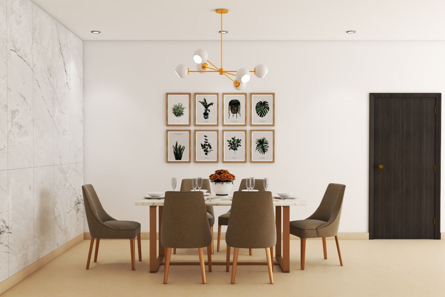 Spacious 8-Seater Dining Room With Upholstered Chairs | Livspace