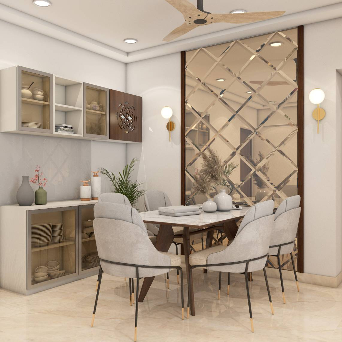 Spacious 5-Seater Dining Room With A Crockery Unit | Livspace