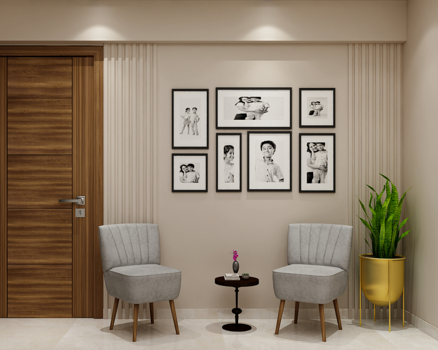 Contemporary Foyer With Clustered Photo Frames | Livspace