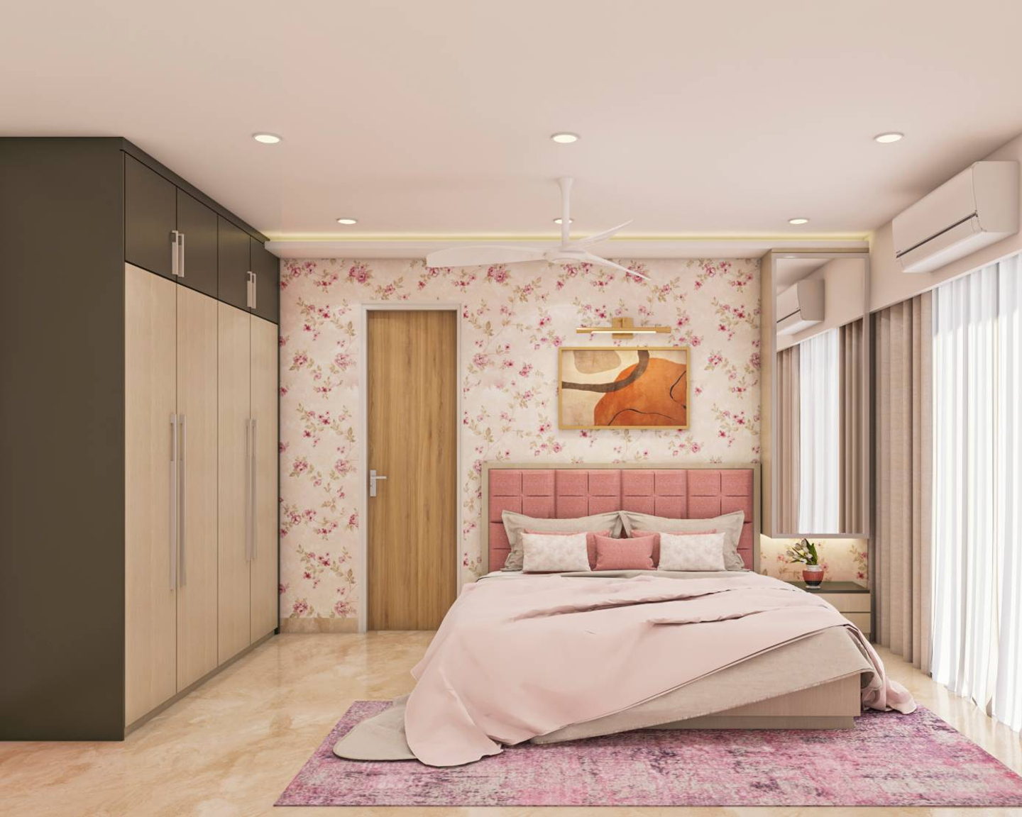 Modern Guest Room With Floral Wallpaper | Livspace