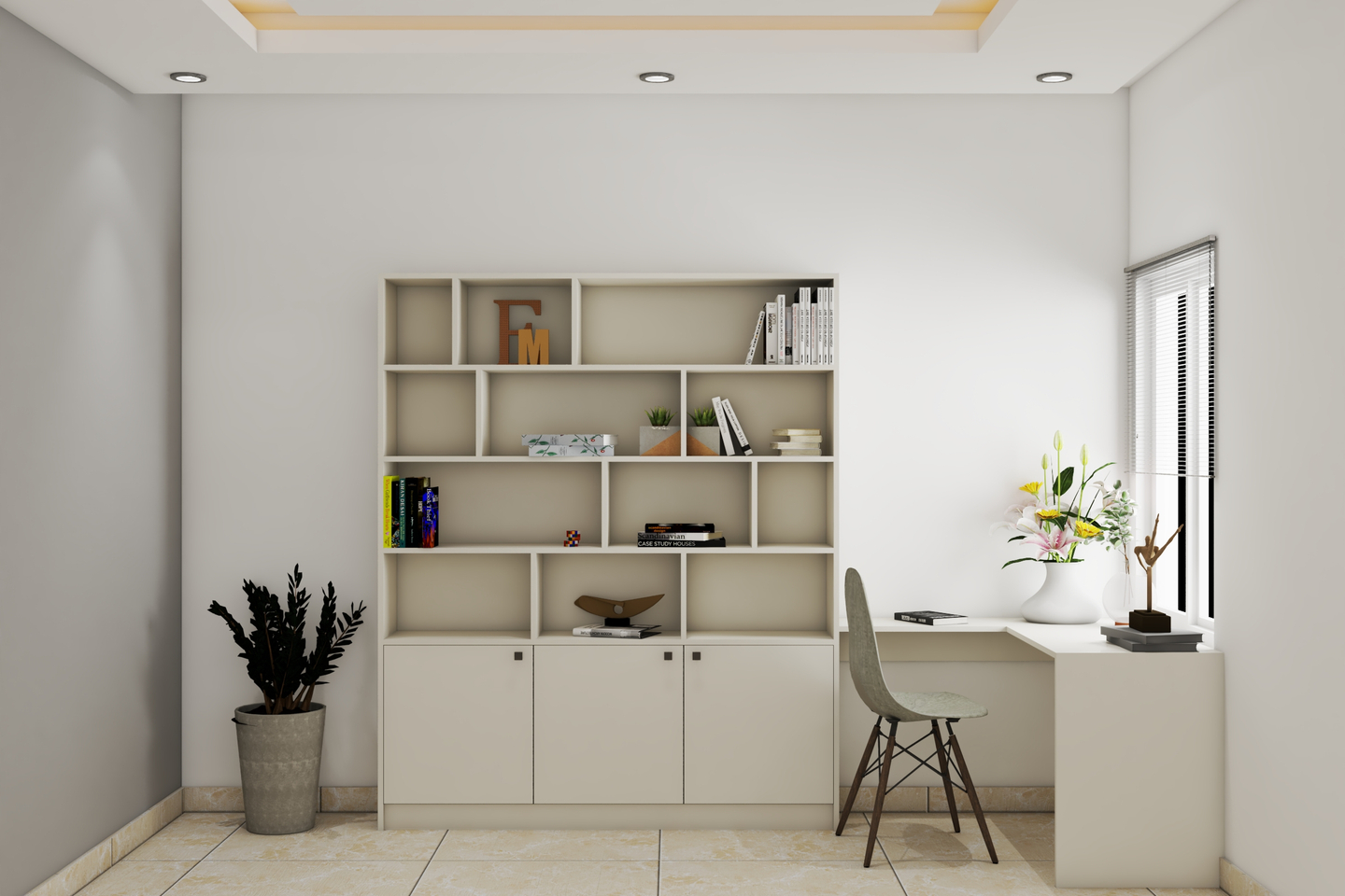 Spacious Home Office Design With Wall Storage | Livspace