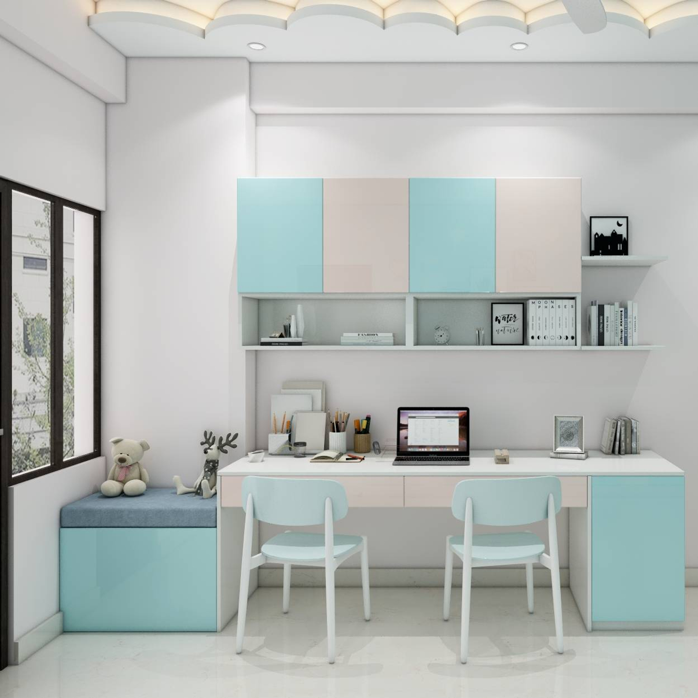 Spacious Home Office Design With Overhead Storage | Livspace