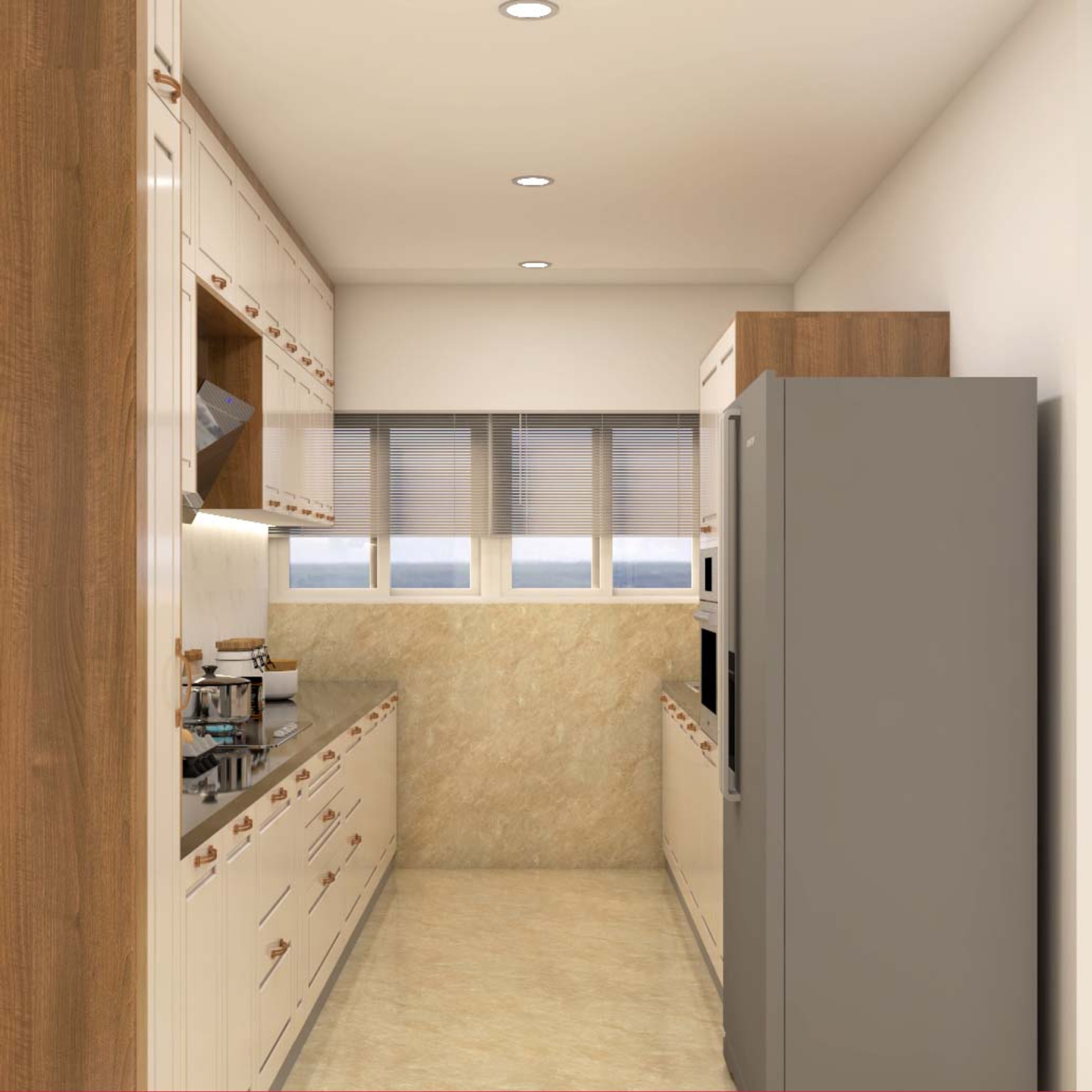 Spacious Beige Modular Parallel Kitchen Design | Livspace