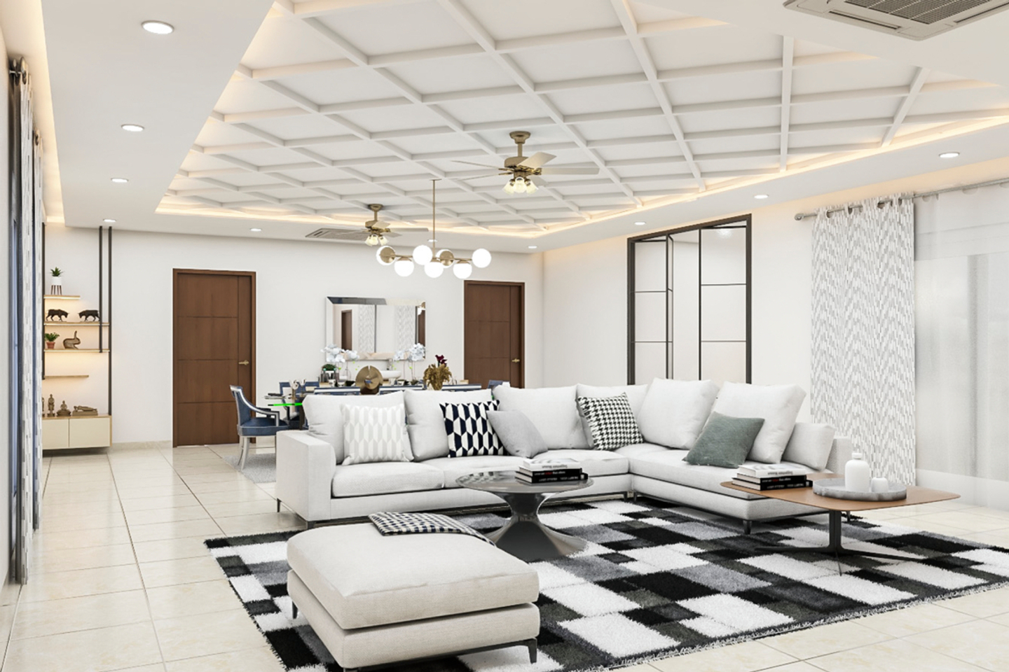 Spacious White Living Room Design | Livspace