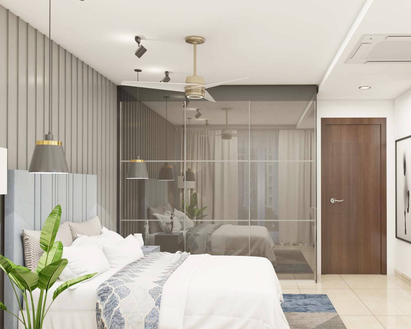 Spacious Guest Bedroom With Light Blue Double Bed | Livspace