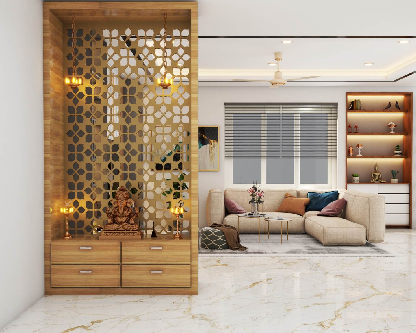 Spacious Pooja Unit Design With Storage | Livspace