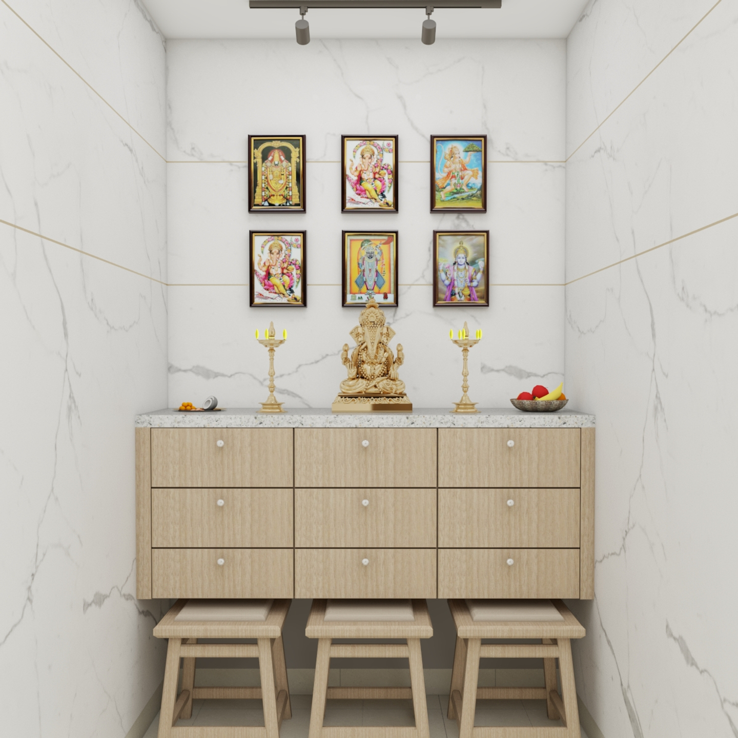 Elegant Marble Mandir Design With Seating Options | Livspace