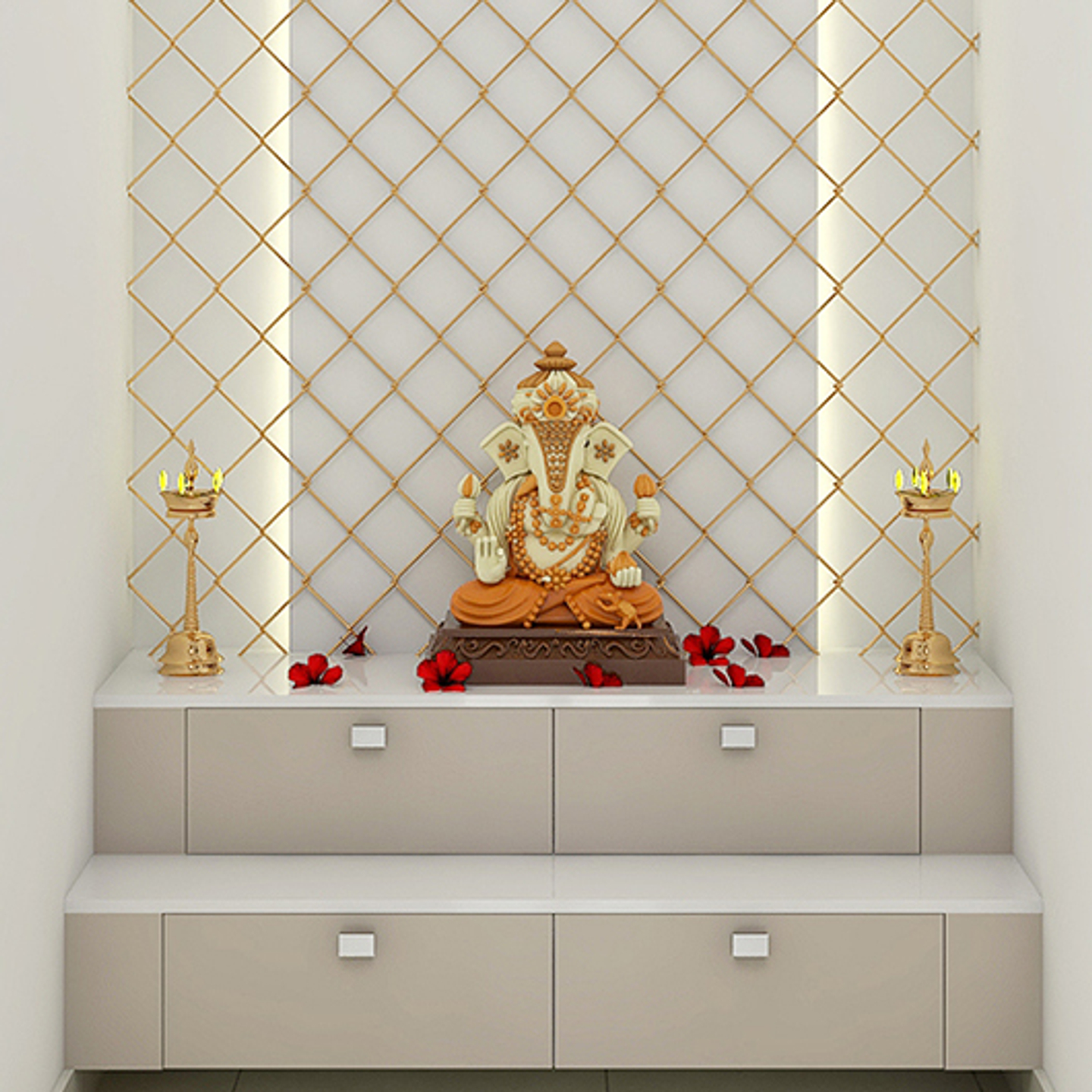 Compact Pooja Unit Design With Wall Pattern | Livspace