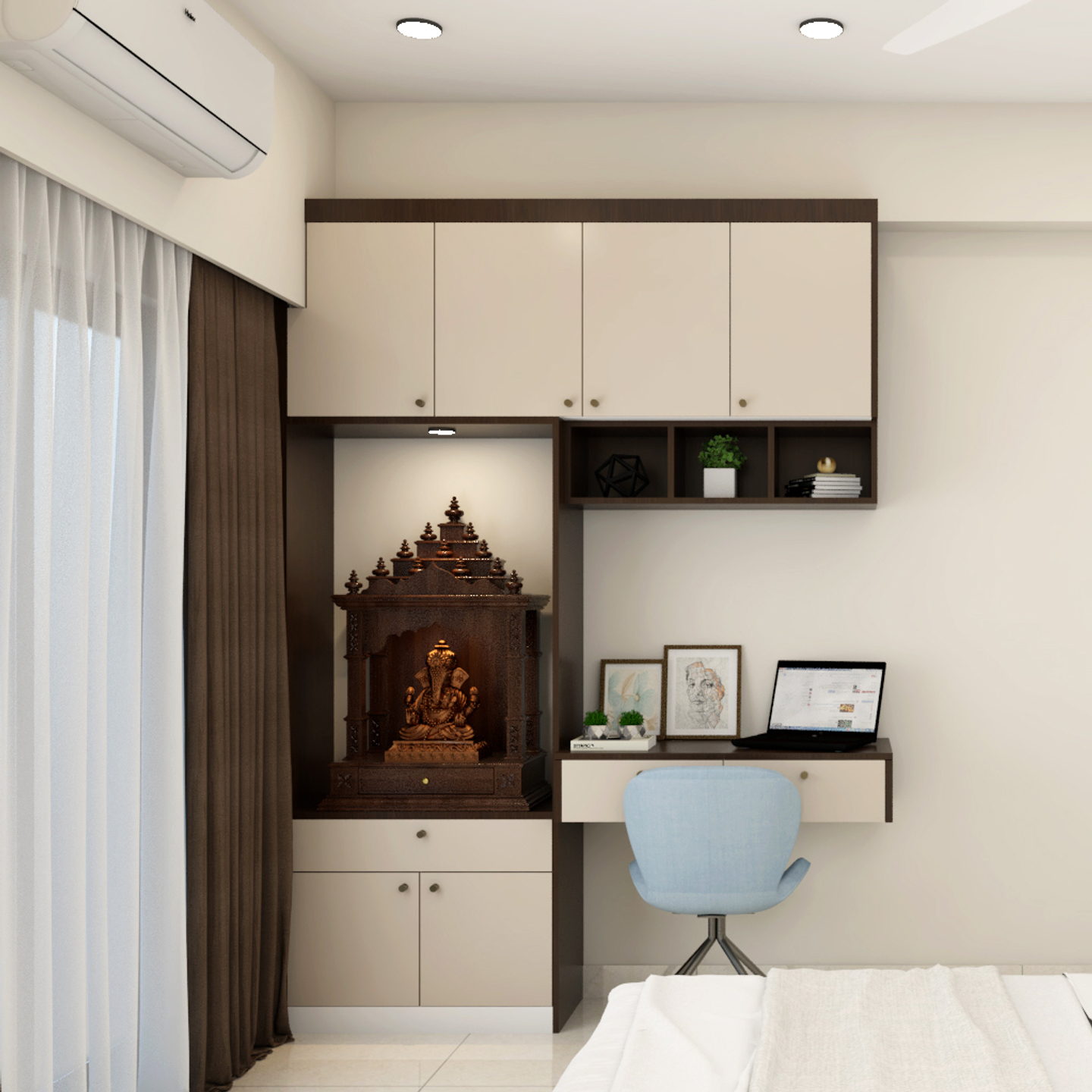 Compact Mandir Design Integrated With Study | Livspace