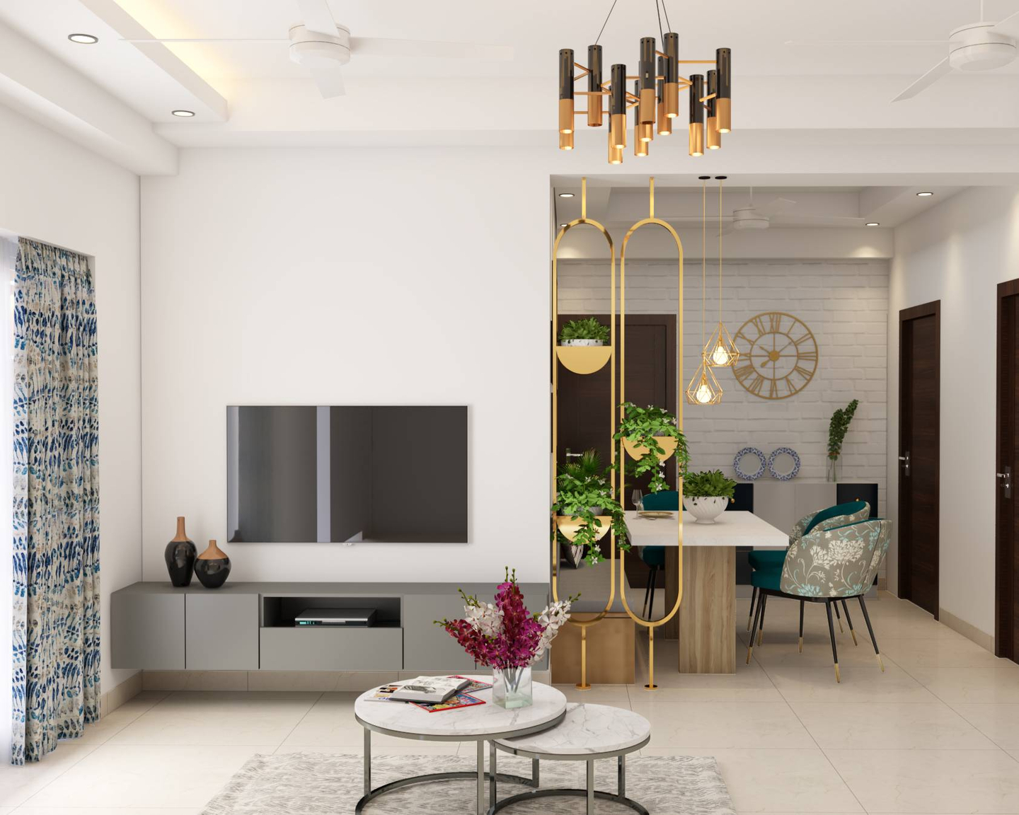 Spacious TV Cabinet Design With Grey Centre Table | Livspace