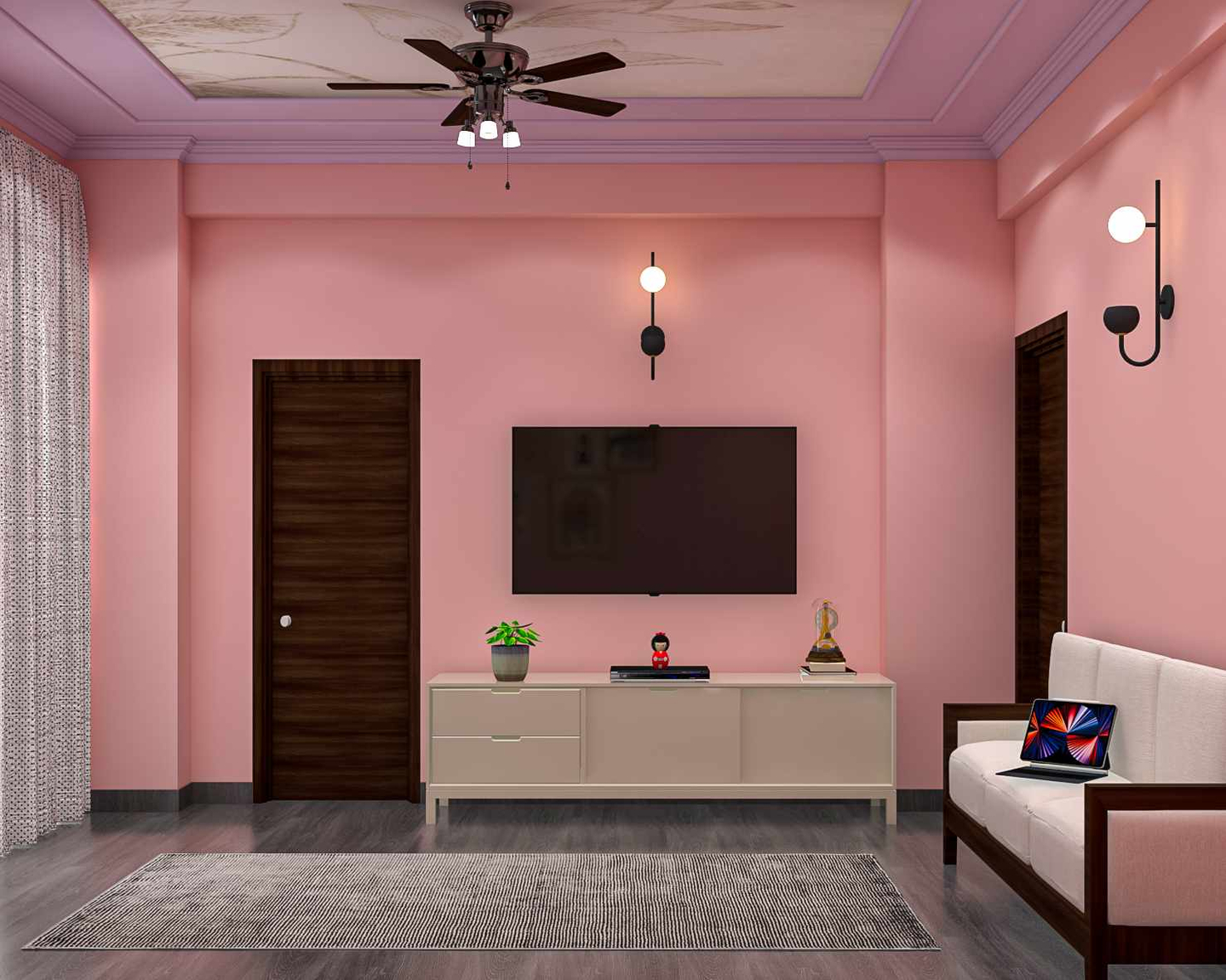 Simple Low-Maintenance TV Unit Design with Beige Storage Cabinet | Livspace