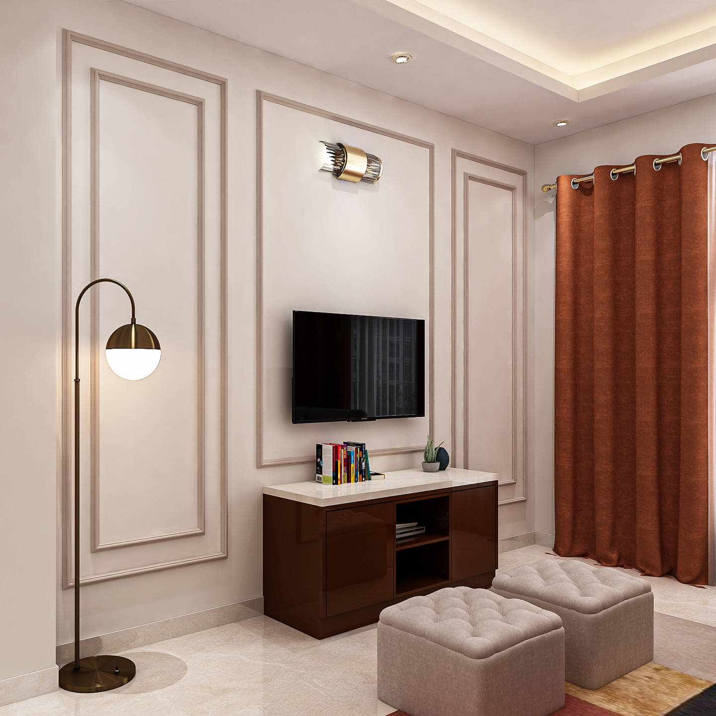 Compact TV Unit With Open Storage | Livspace