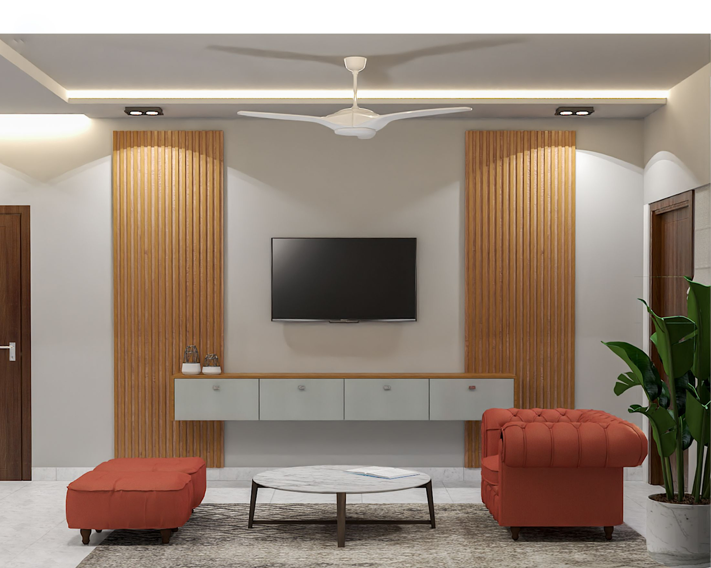 Spacious Wall-Mounted TV Unit Design | Livspace
