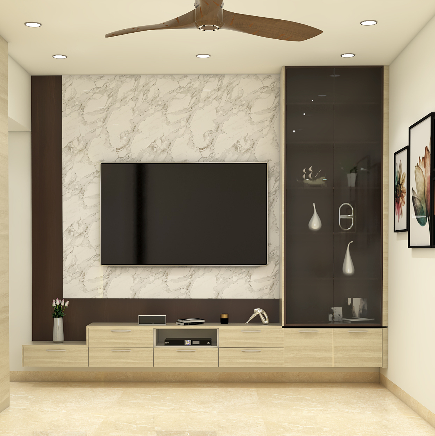 Spacious TV Cabinet With A Marble Back Panel | Livspace