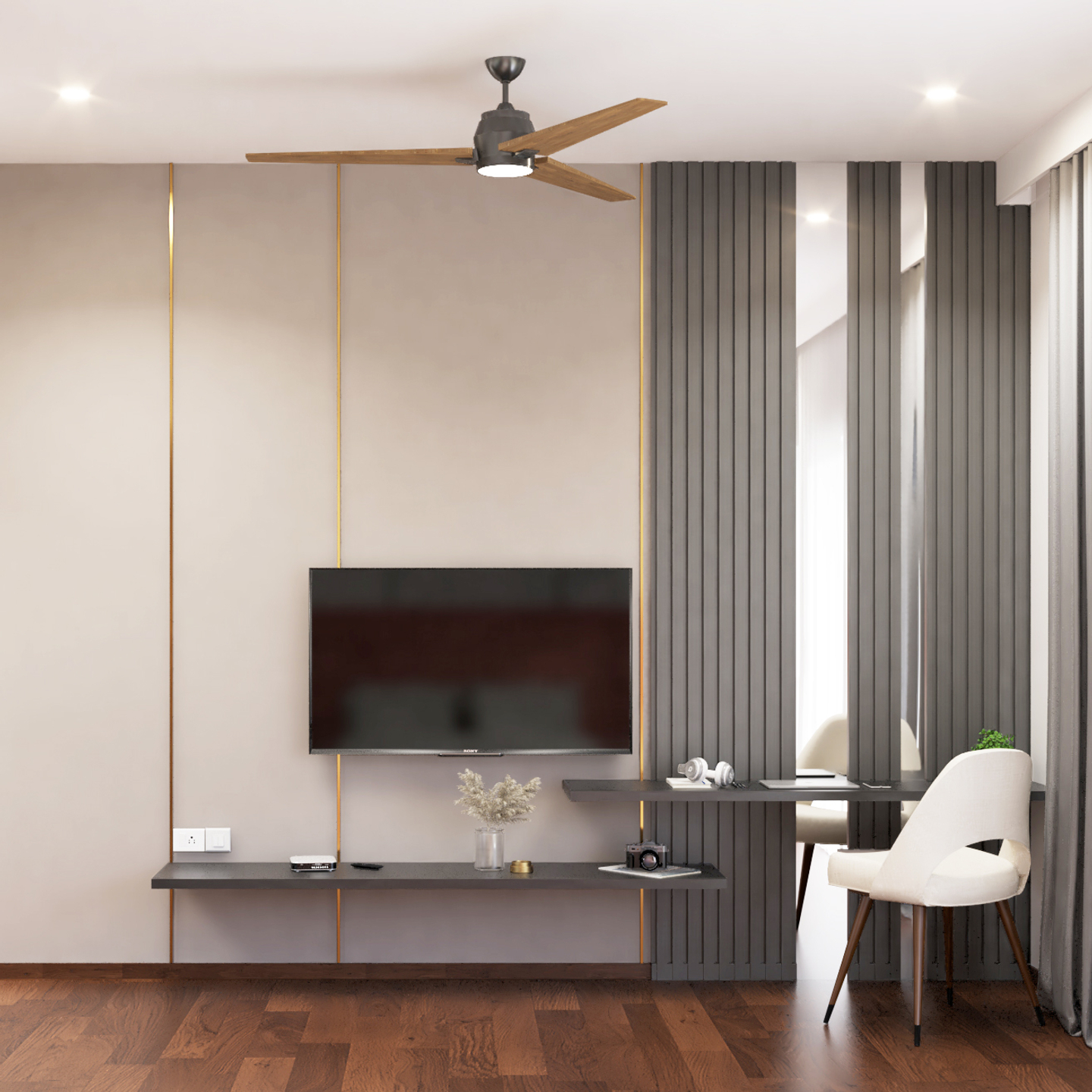 Compact TV Unit Design With Wall-Mounted Storage | Livspace