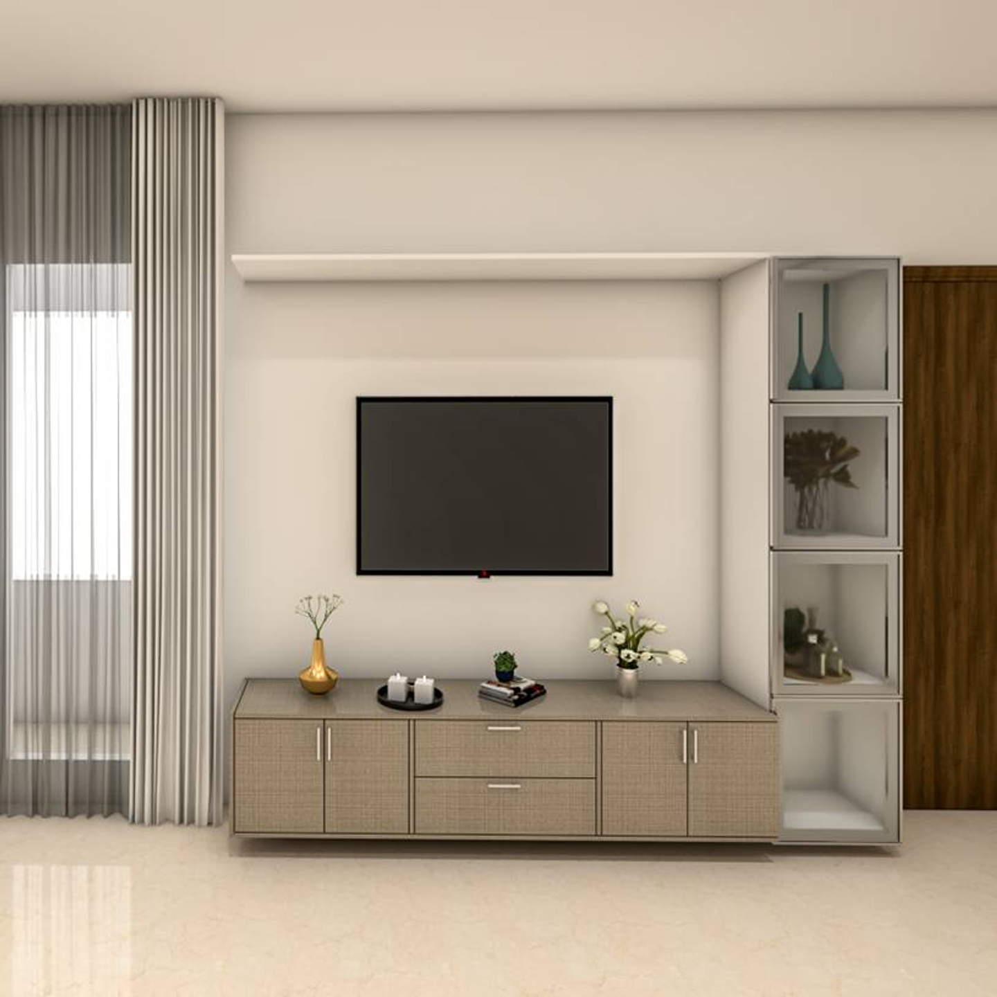 Spacious TV Unit With Closed Storage Cabinets | Livspace