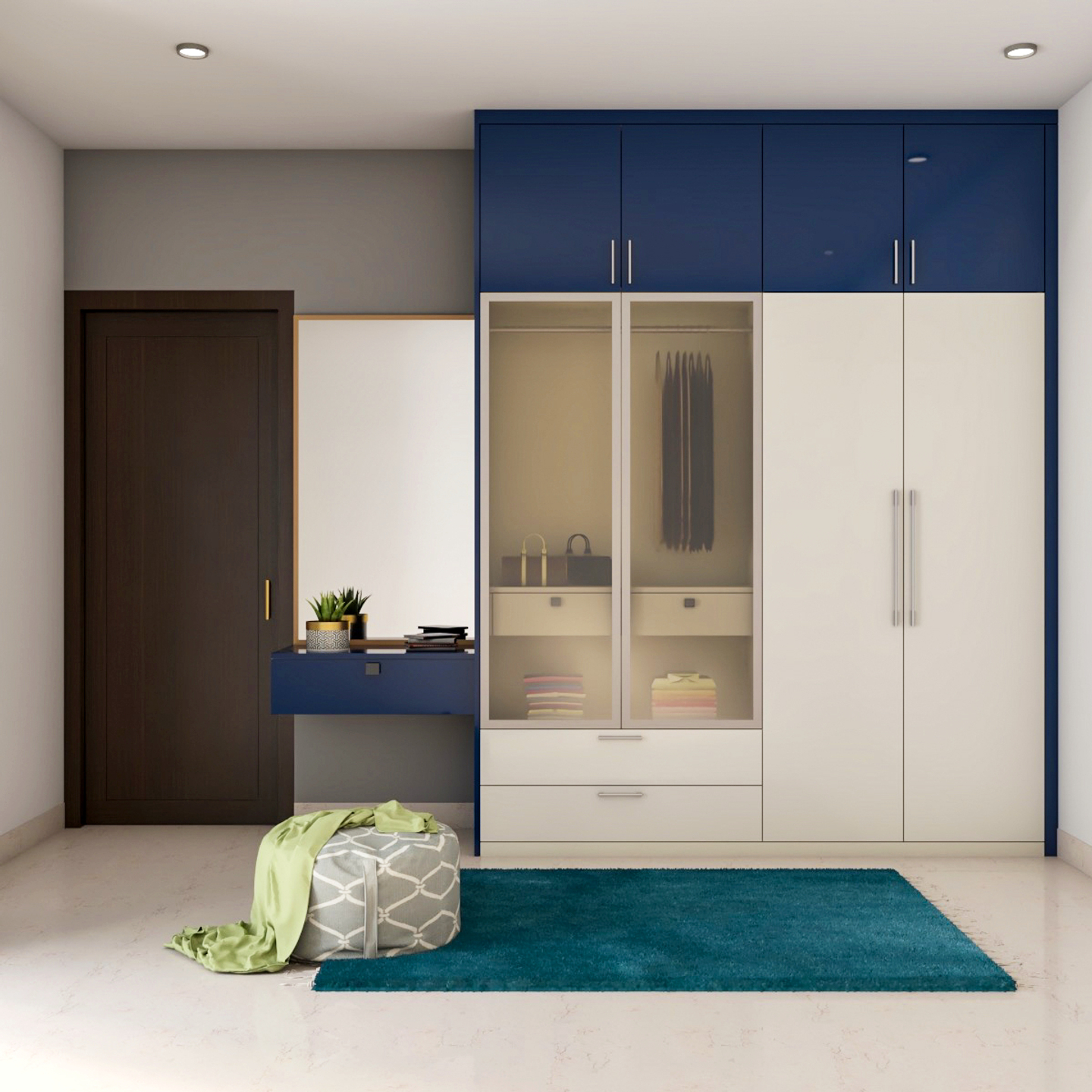 White And Blue Swing Wardrobe Design | Livspace
