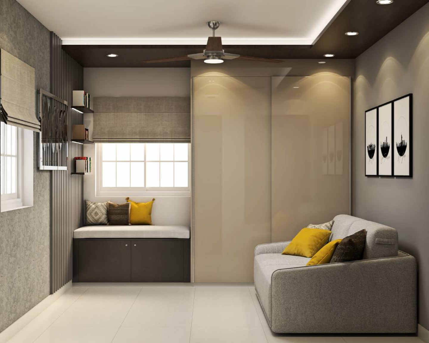 Sliding Wardrobe Design With A Glossy Finish | Livspace