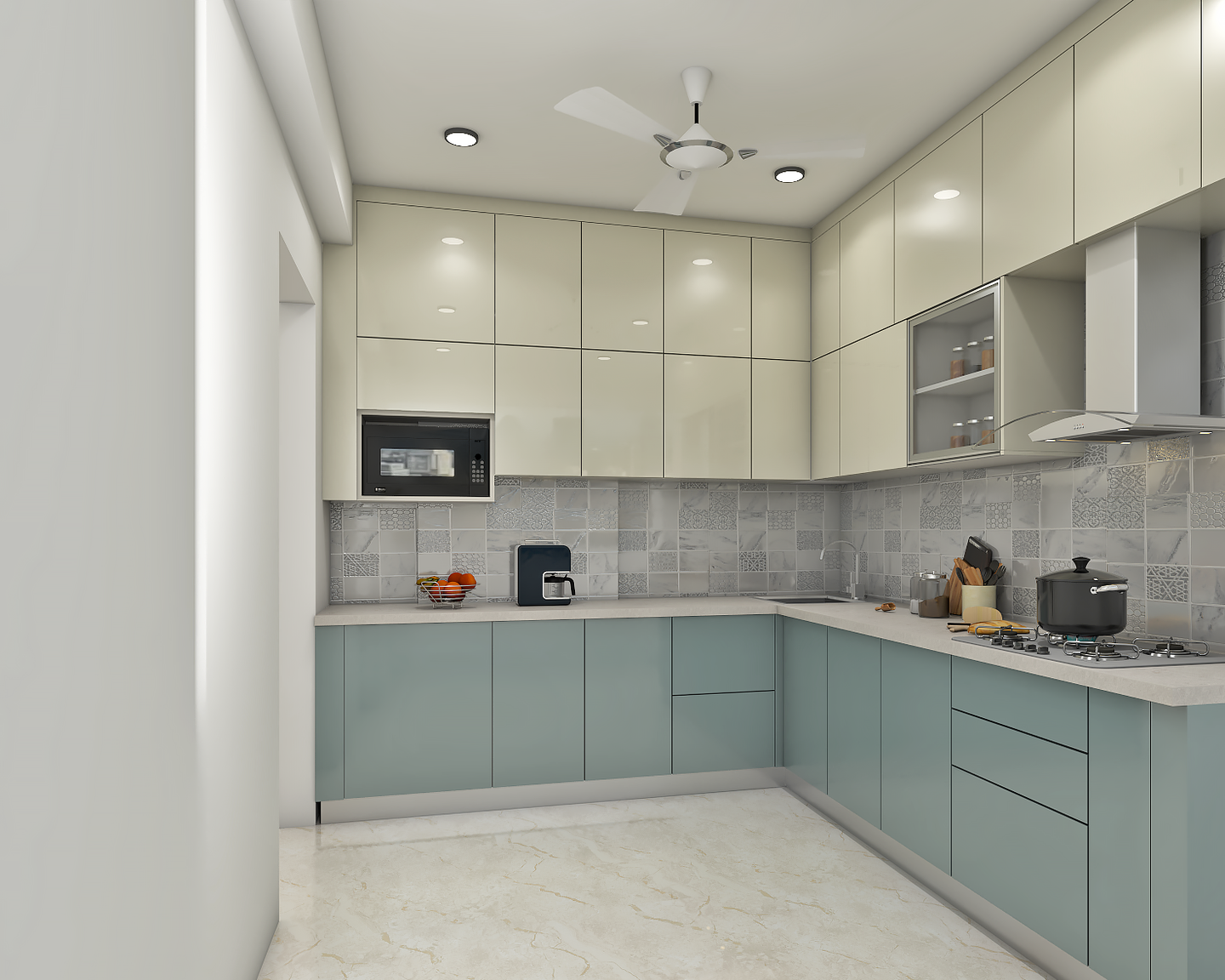 Modern Compact Kitchen With Dual Toned Interiors | Livspace