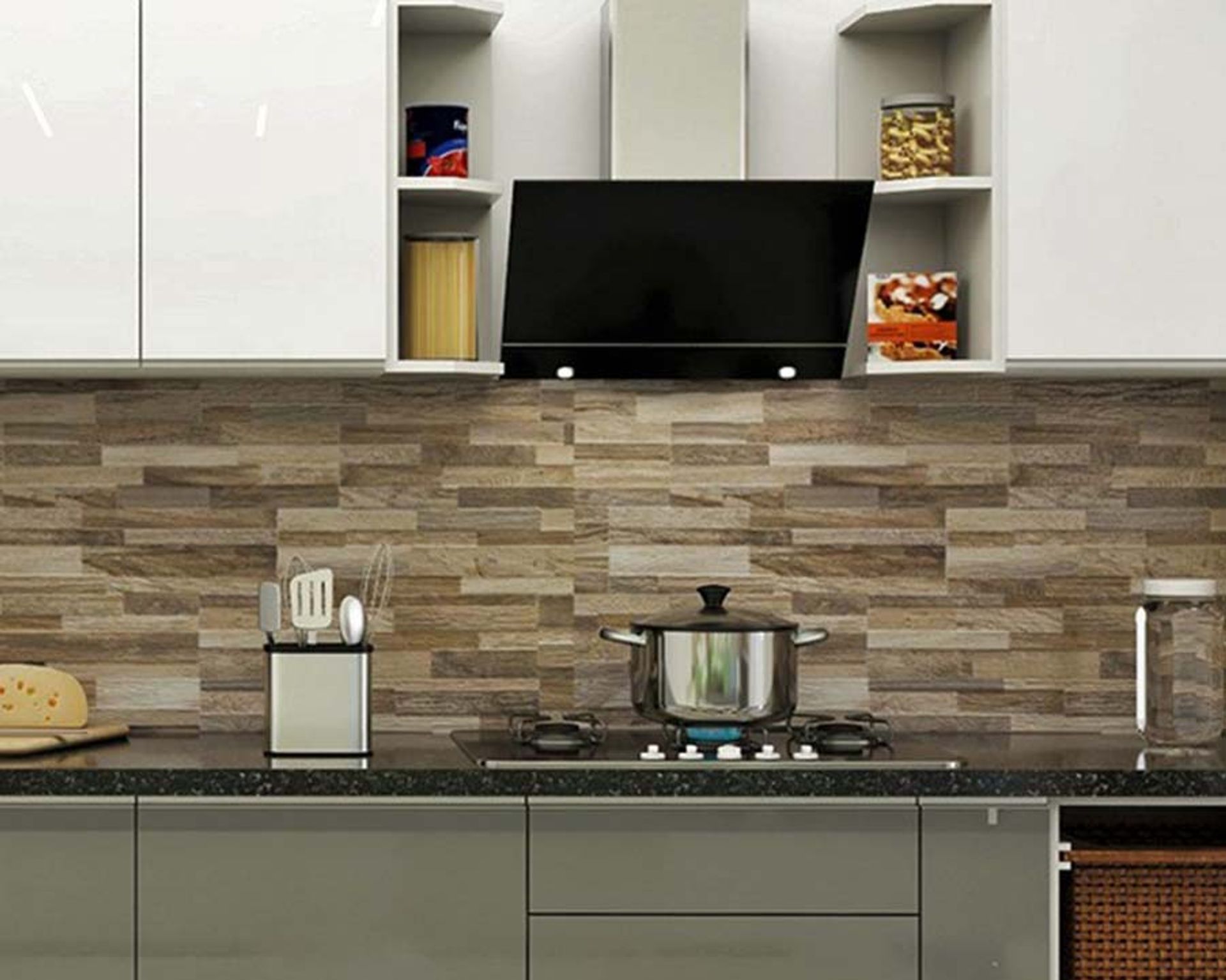 Rustic Kitchen Tile Design With Wooden Finish | Livspace