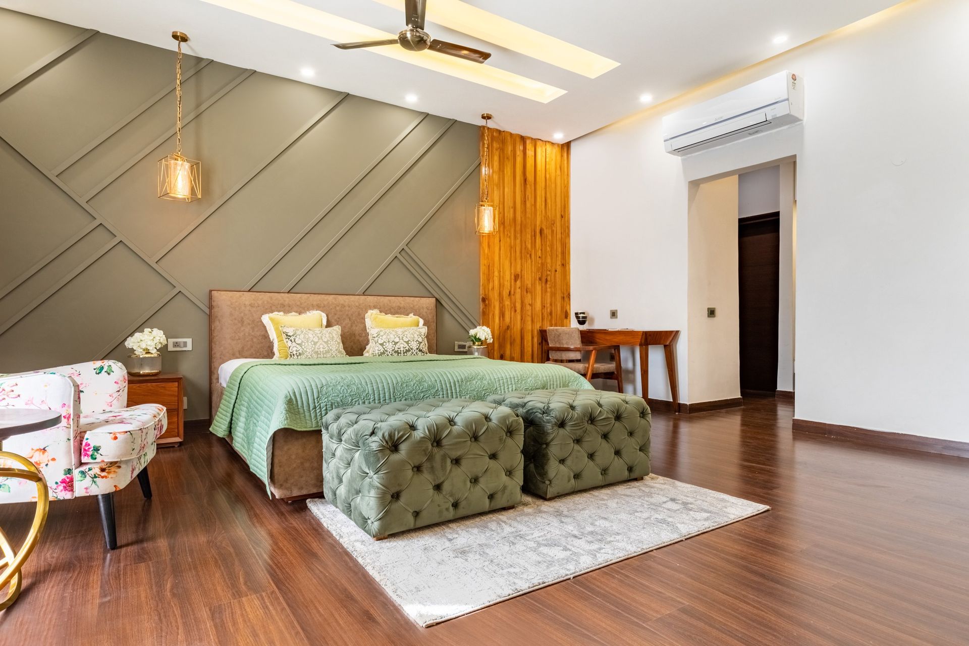 Wooden Bedroom Tile Design With A Matte Finish | Livspace