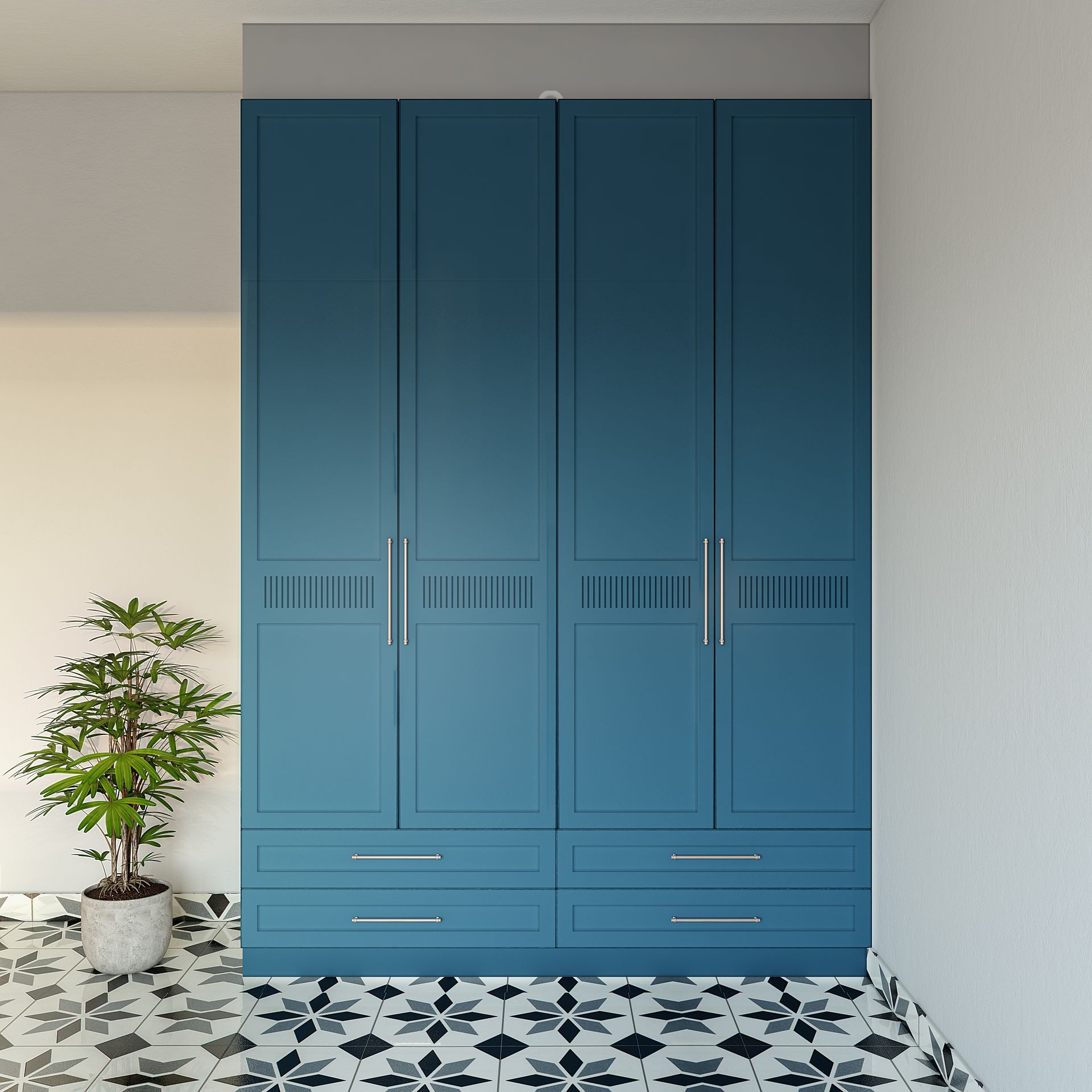 Spacious Classic Styled Blue Toned Wardrobe Design | Livspace