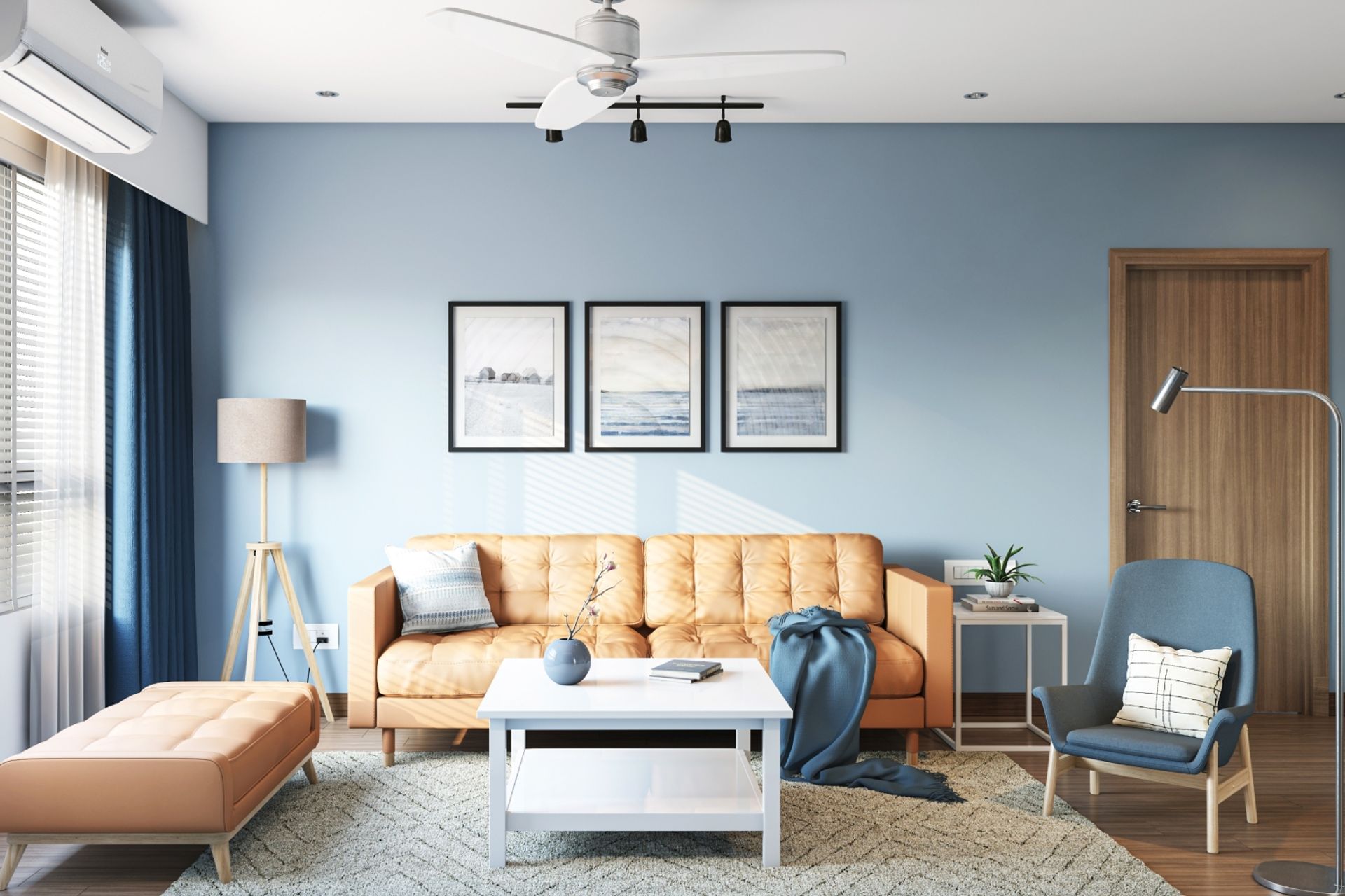 Modern Blue Wall Colour Combination For Living Rooms | Livspace
