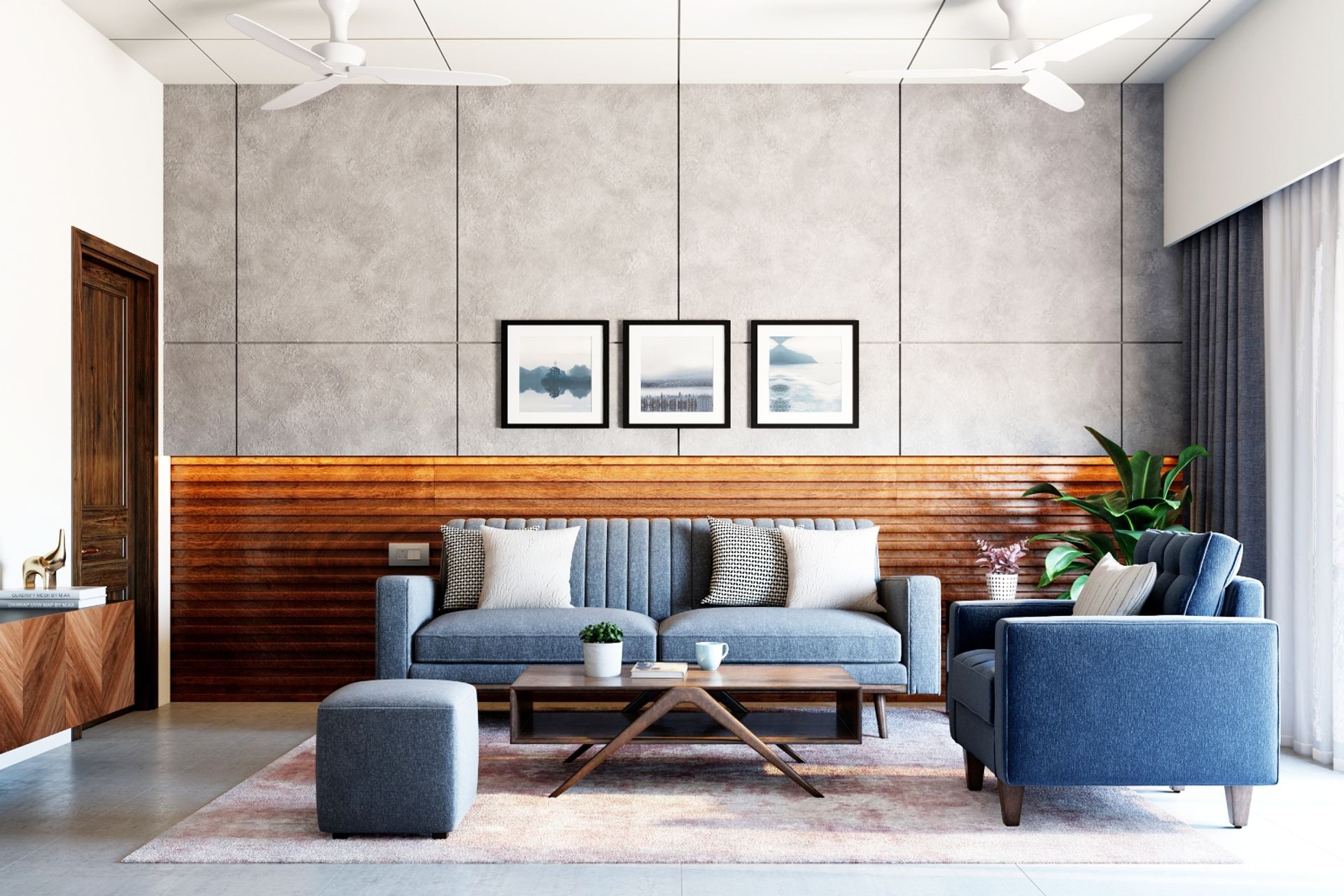 Brown And Grey Wall Texture Design With Cove Lights | Livspace