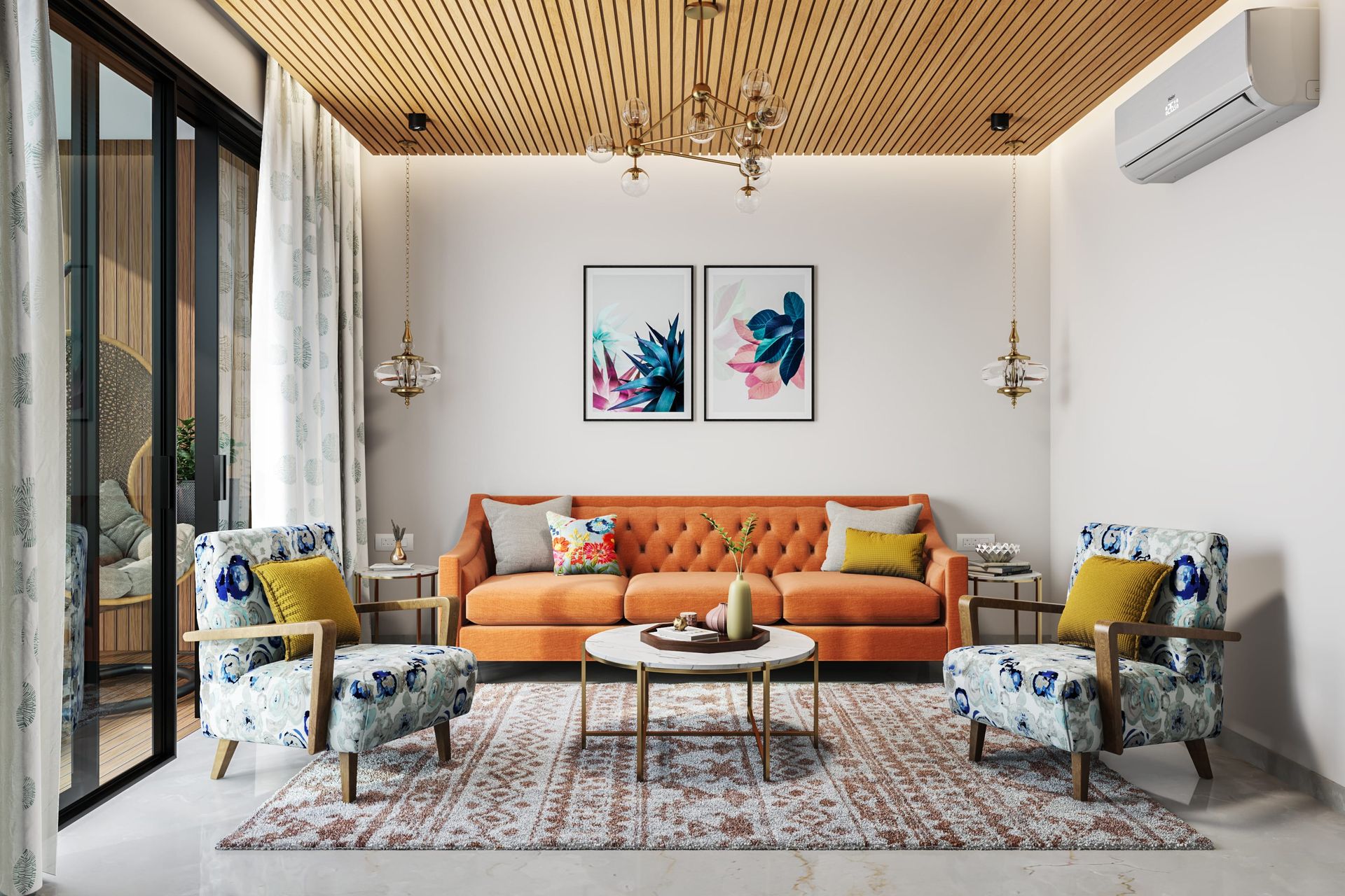 Hardwood False Ceiling Design With Rafters | Livspace