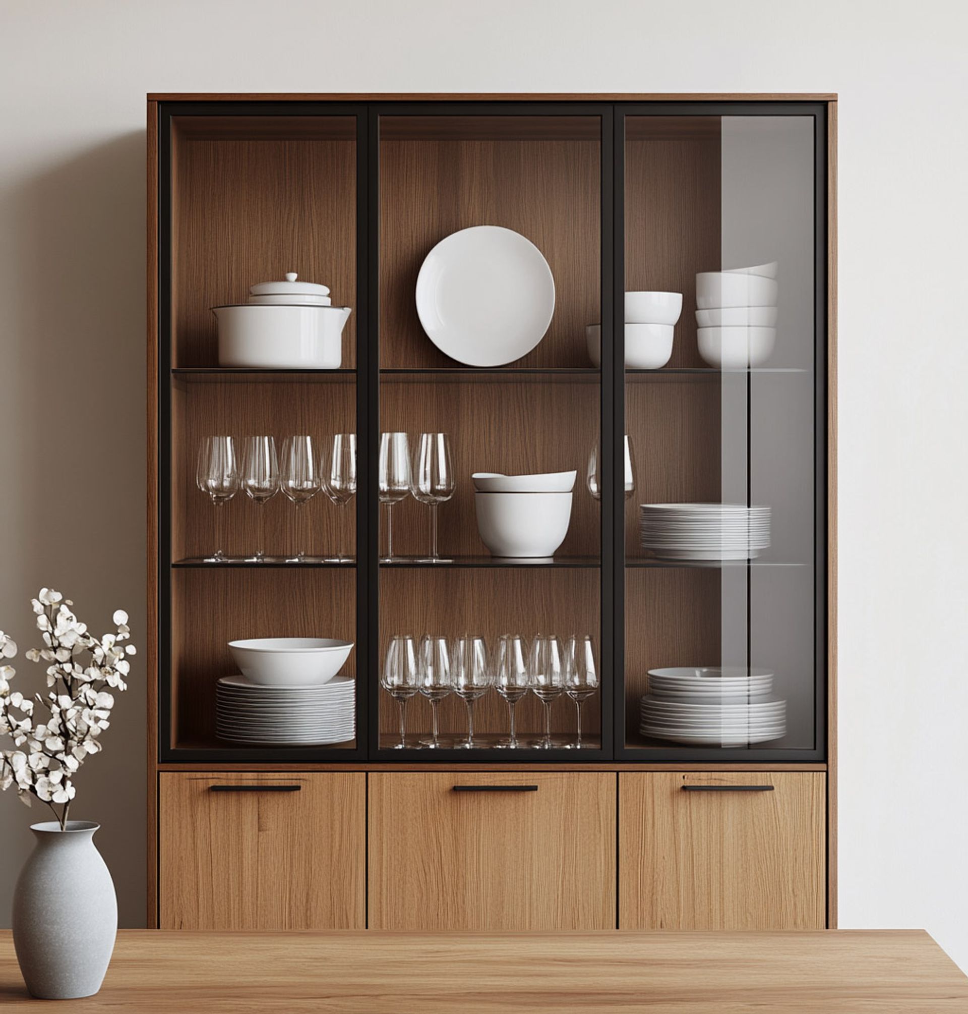 Contemporary Crockery Unit Design in Tiepolo with Glass Shutter Storage ...