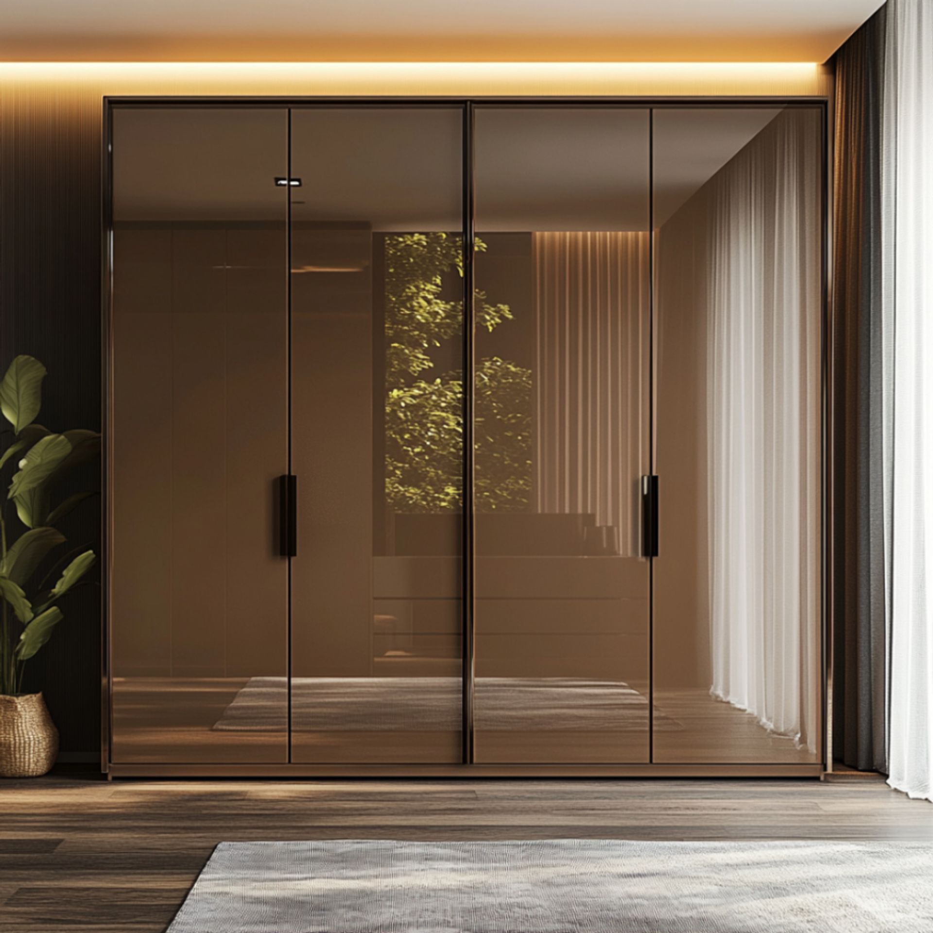 4-Door Contemporary Swing Wardrobe Design with Mirrored Sliding Doors ...