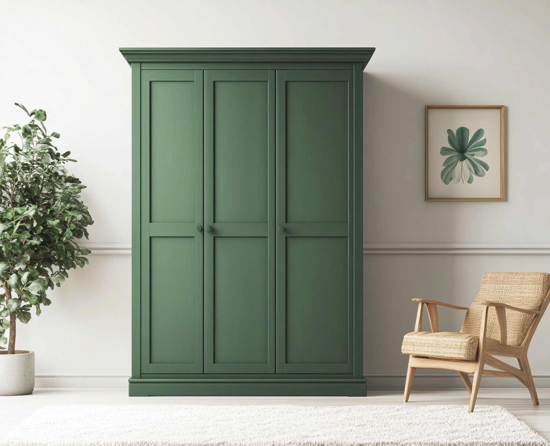 Traditional 3-Door Swing Wardrobe in Green with Symmetrical Design ...