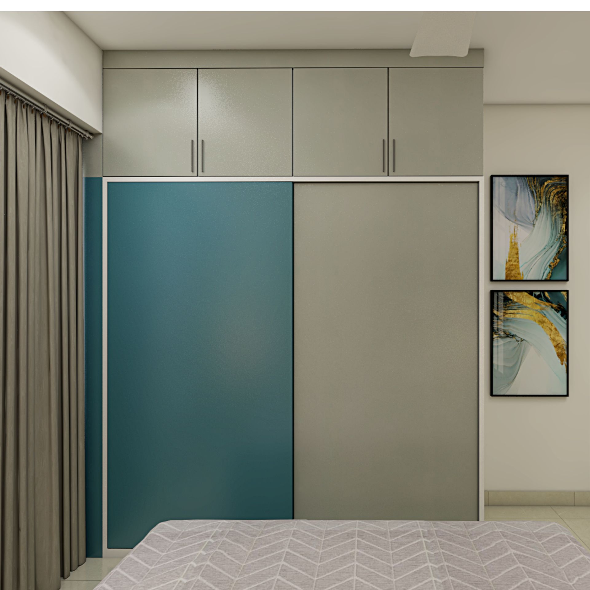 Minimal Sliding 6-Door Wardrobe Design With Loft Storage | Livspace