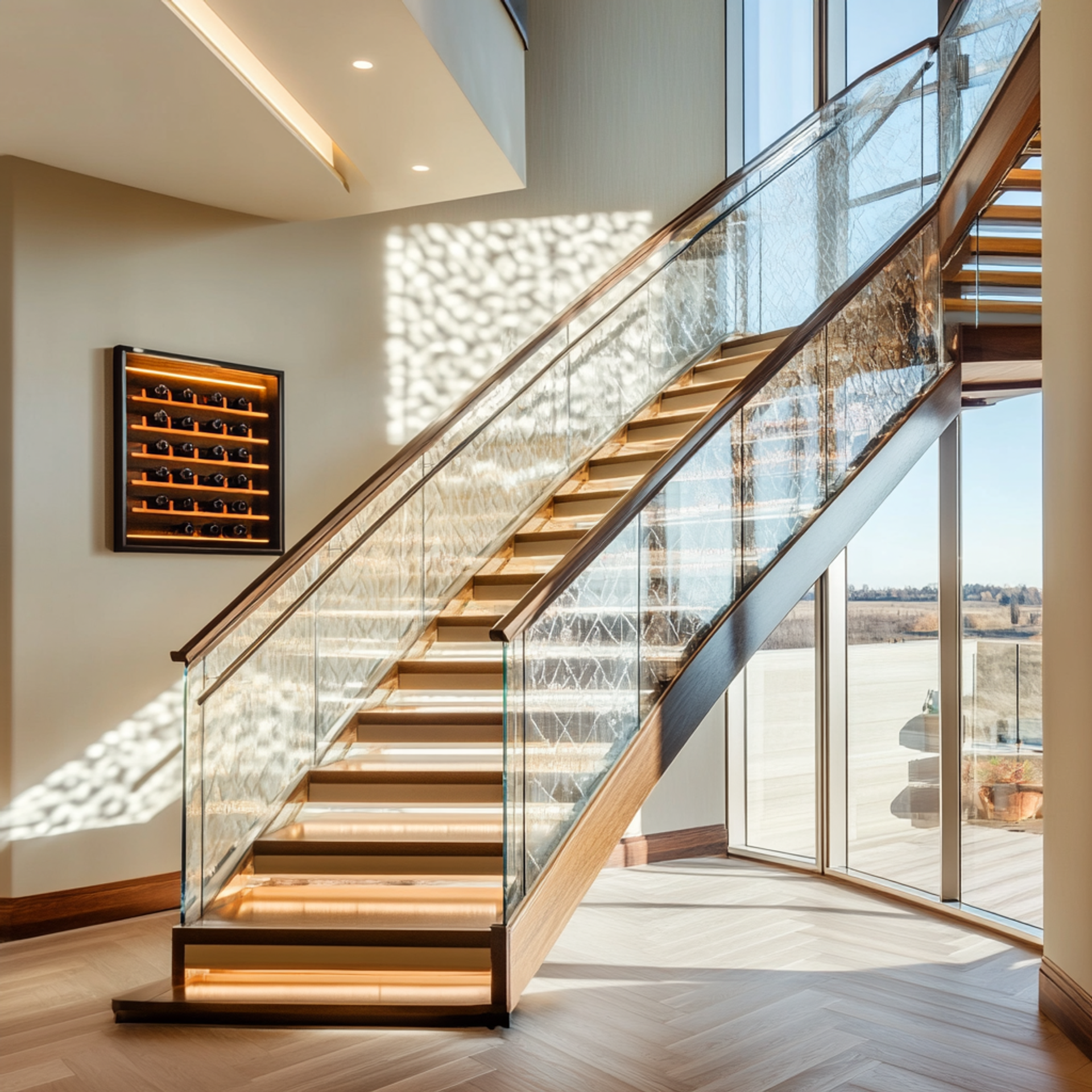 Modern L-Shaped Staircase Design: Sleek Wood and Glass Design for Homes ...