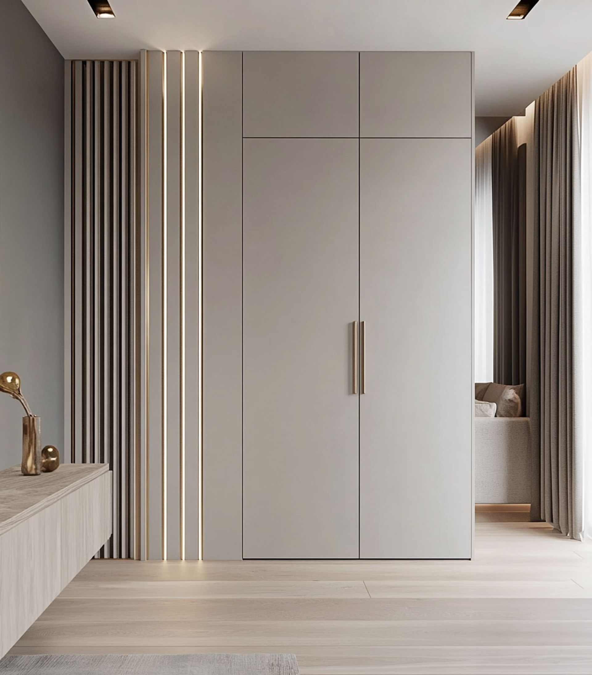 Light Grey 2-Door Swing Wardrobe with Handles and Minimal Appeal | Livspace