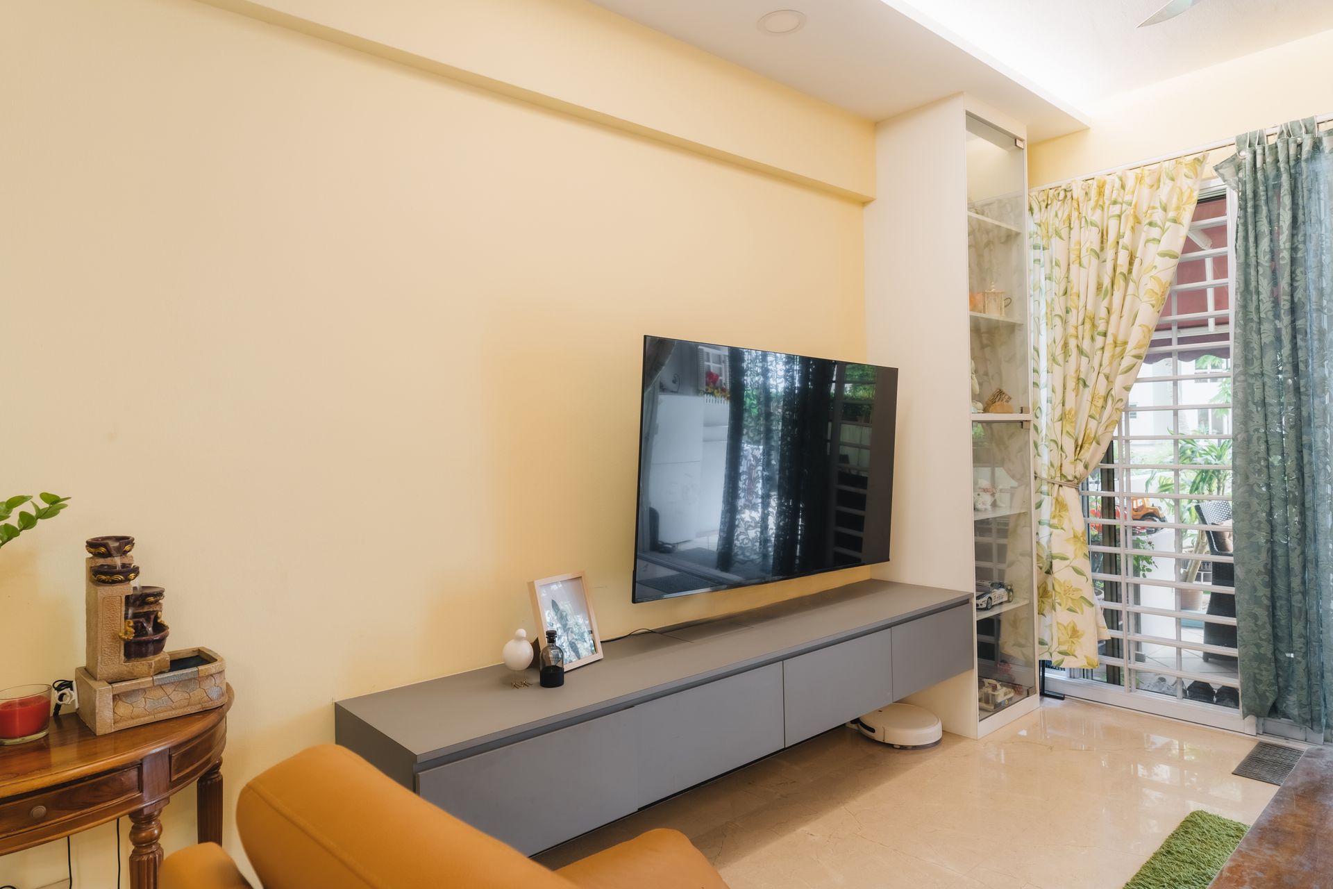Light Grey TV Cabinet Design With A Laminate Finish | Livspace