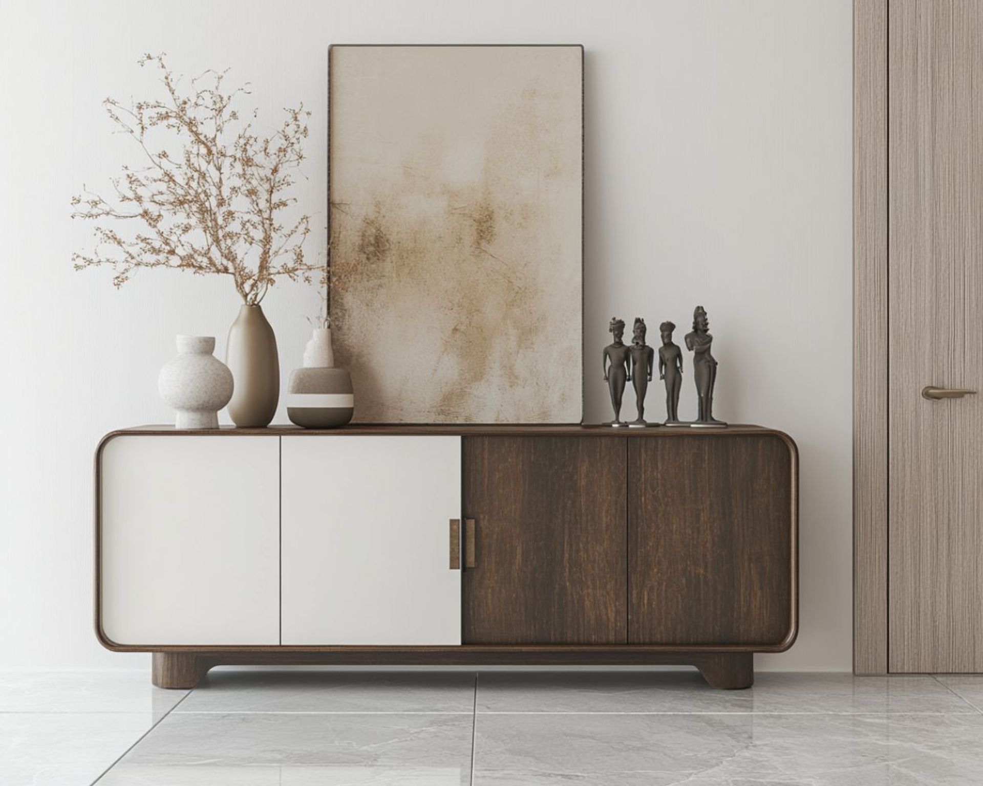 Scandinavian Foyer Design with Floor-Mounted Closed Storage Wooden ...