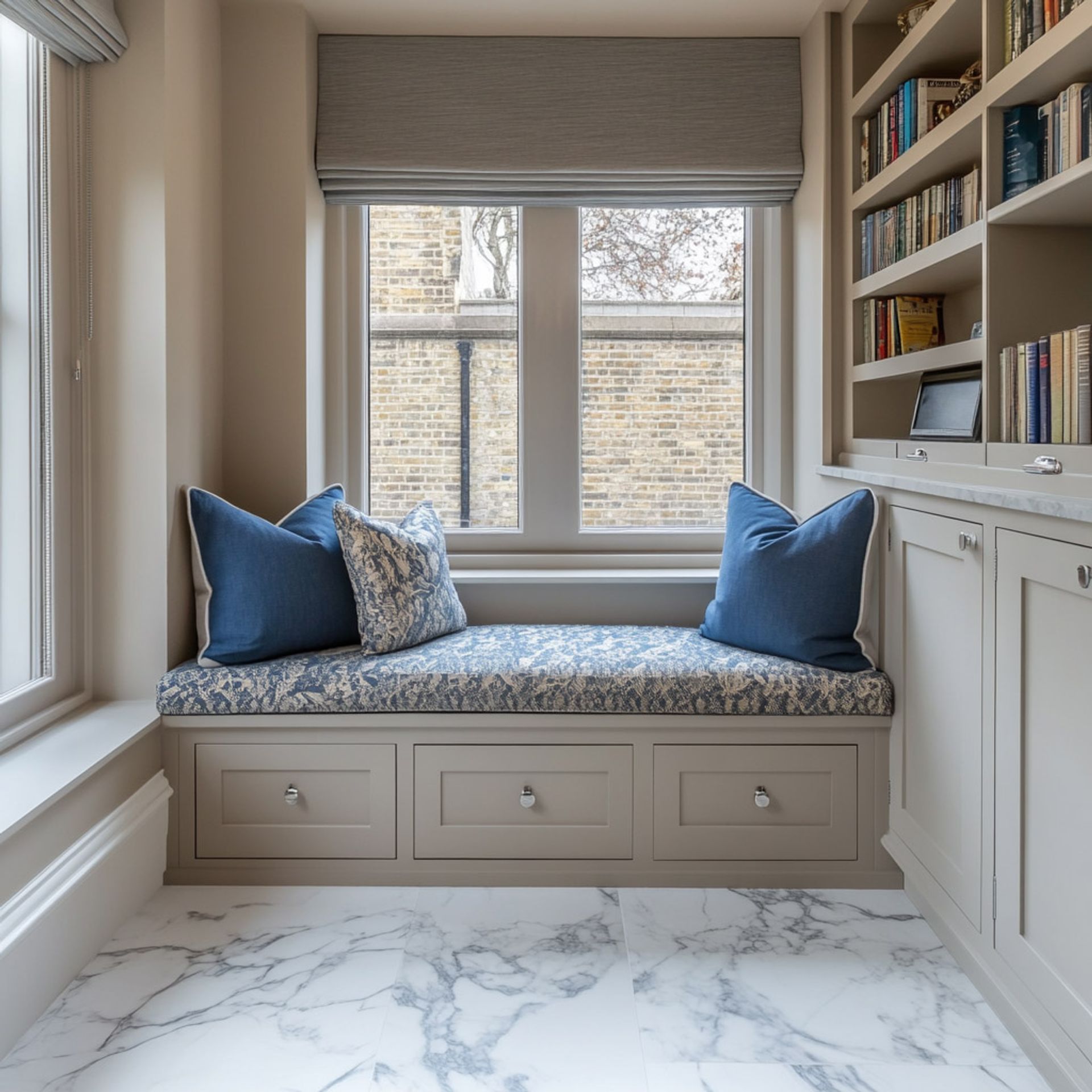 Custom Bench Seating Space-Saving Design with Built-in Storage Shelves ...